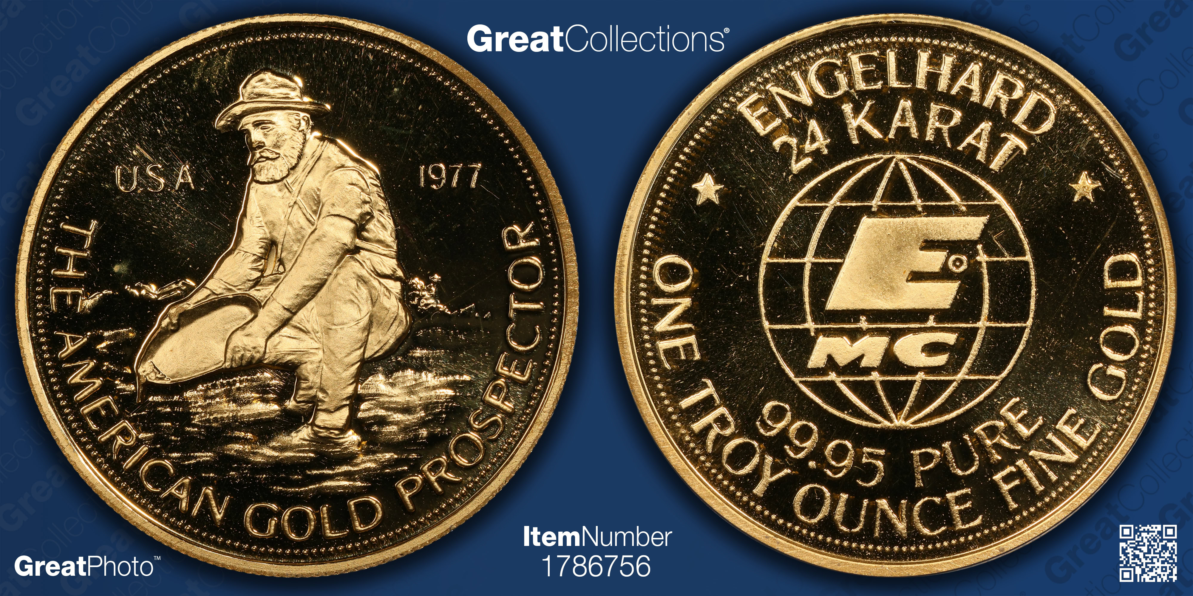1977 Gold 1oz Engelhard Prospector Round ANACS Proof-65 DCAM (AGW = 0. ...