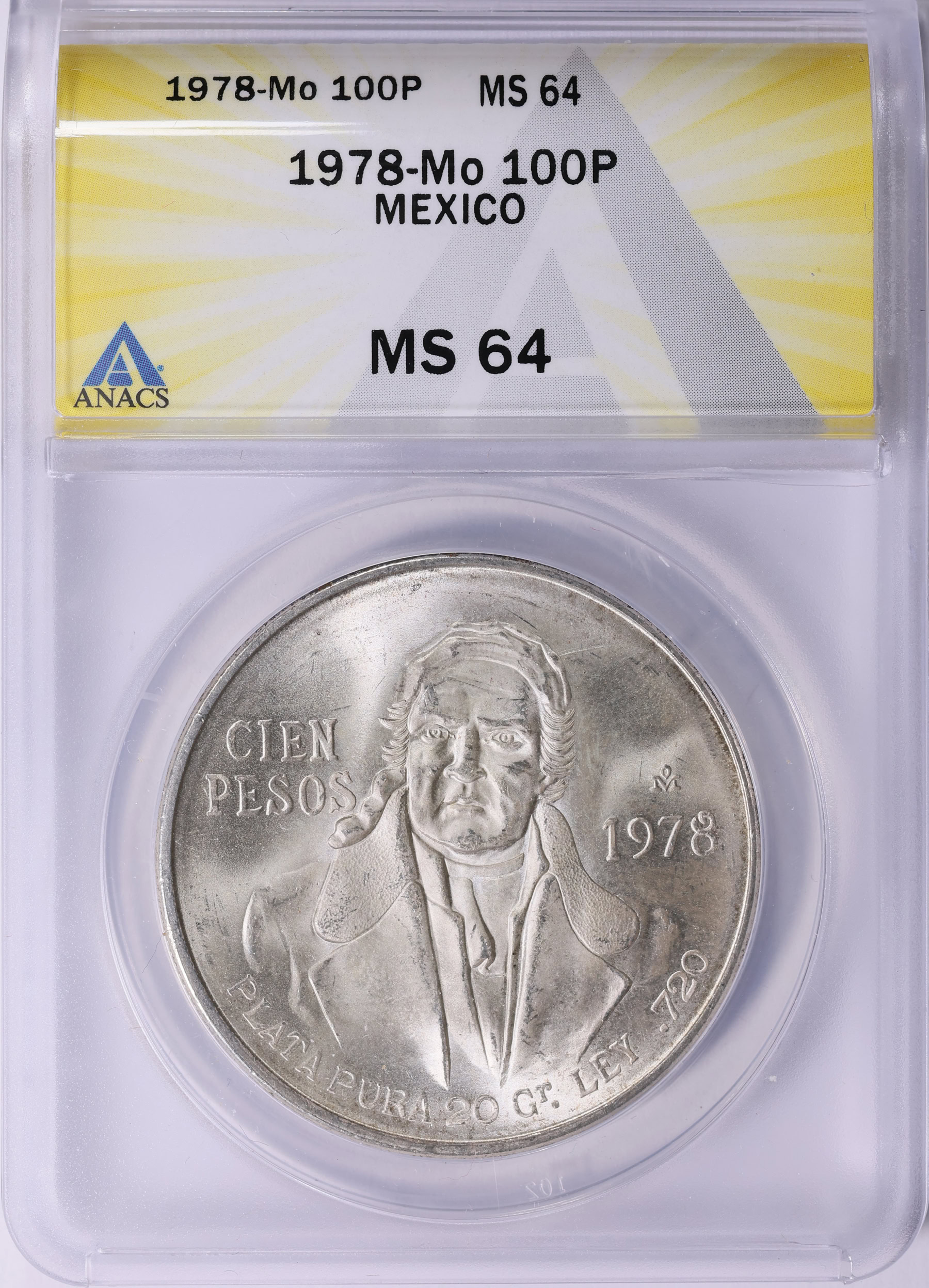 Mexico 1978-Mo Silver 100 Pesos KM-483.2 ANACS MS-64 (Item 1786843) | GreatCollections Coin Auctions