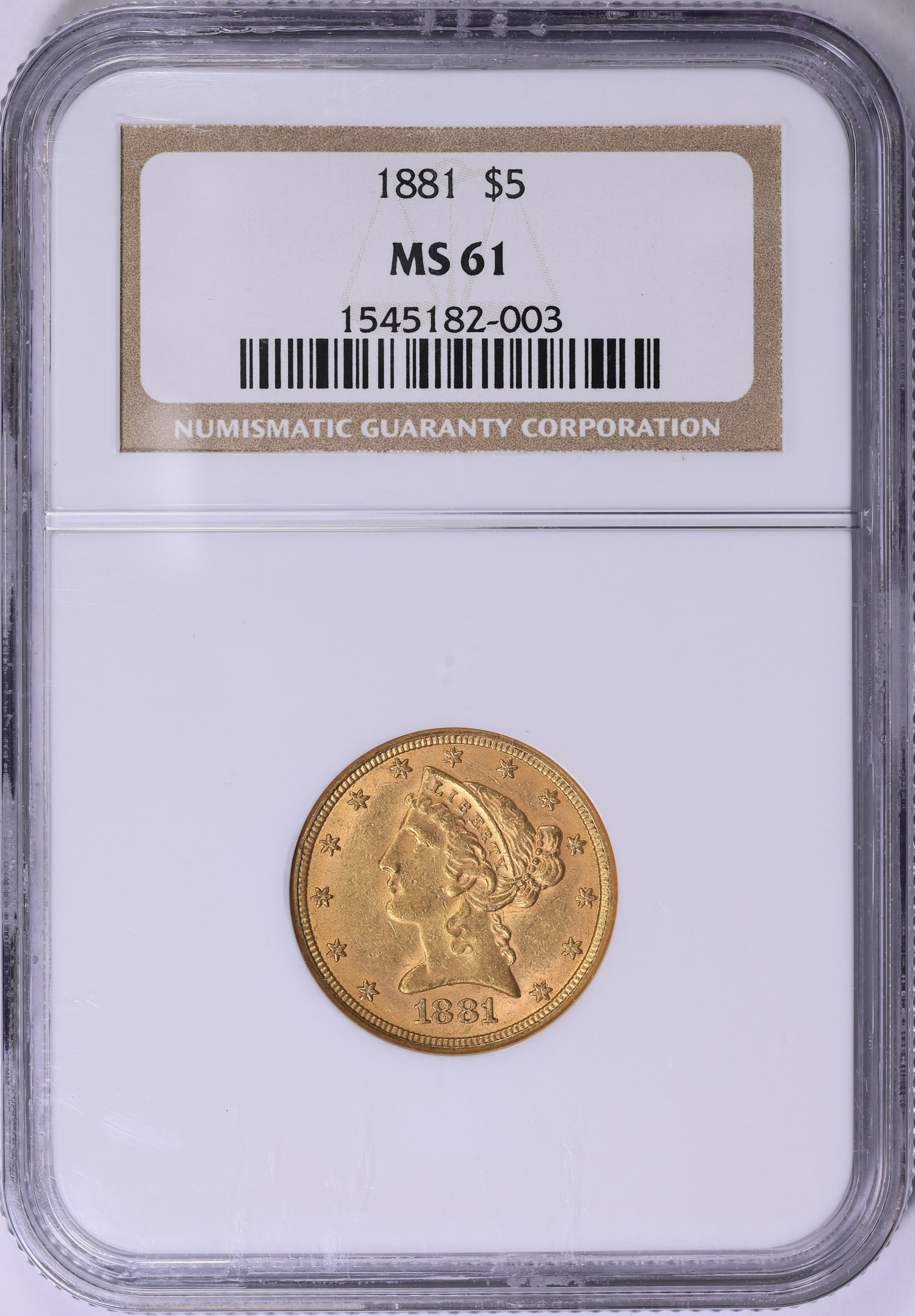 1881 Liberty Gold Half Eagle NGC MS-61 (Item 1787066) | GreatCollections Coin Auctions