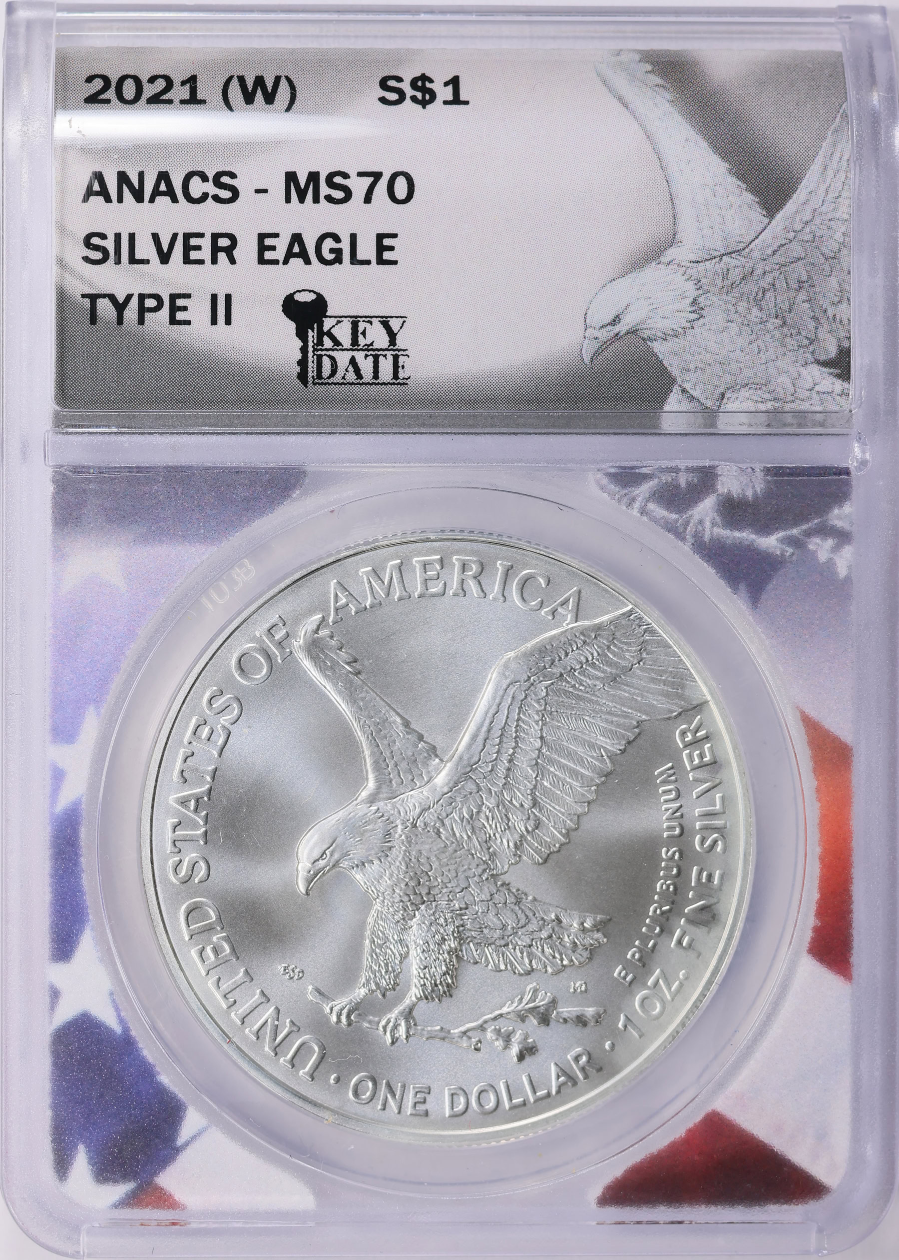 2021-(W) $1 Silver Eagle Type 2 Struck at West Point ANACS MS-70 (Flag Frame Holder) (Item ...