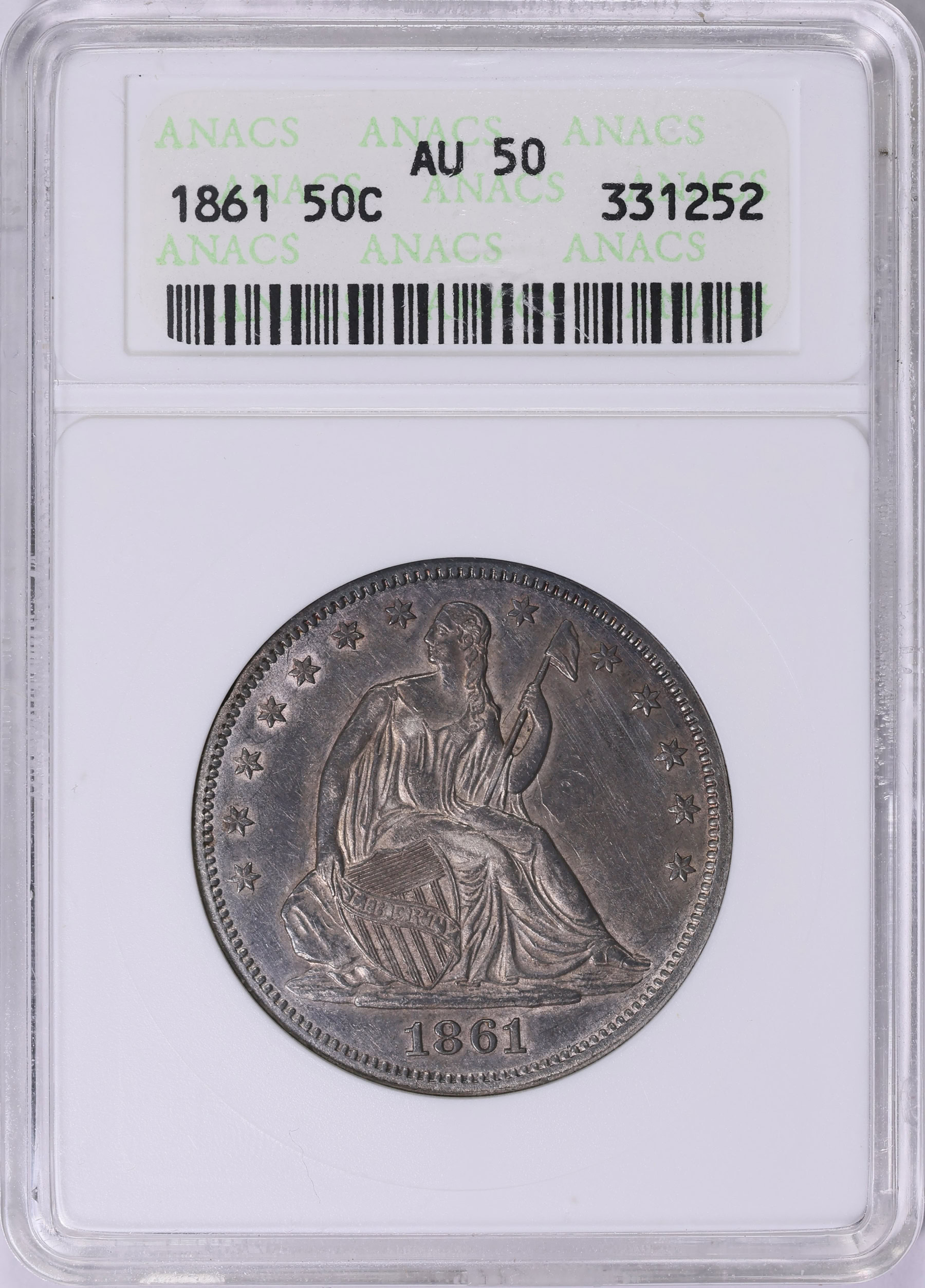 1861 Seated Liberty Half Dollar ANACS AU-50 OH (Toned) (Item 1787171) | GreatCollections Coin ...