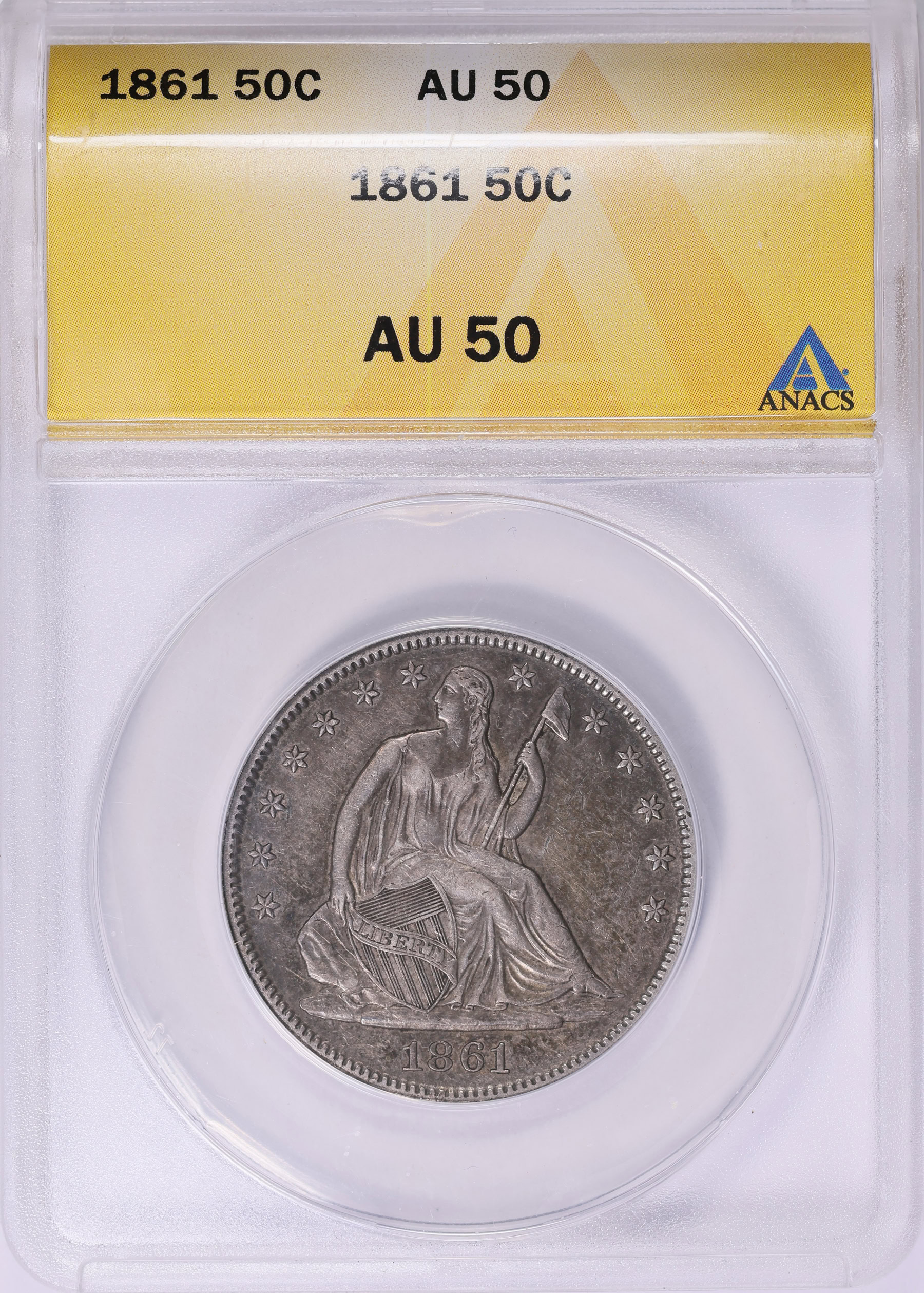 1861 Seated Liberty Half Dollar ANACS AU-50 (Item 1787178) | GreatCollections Coin Auctions
