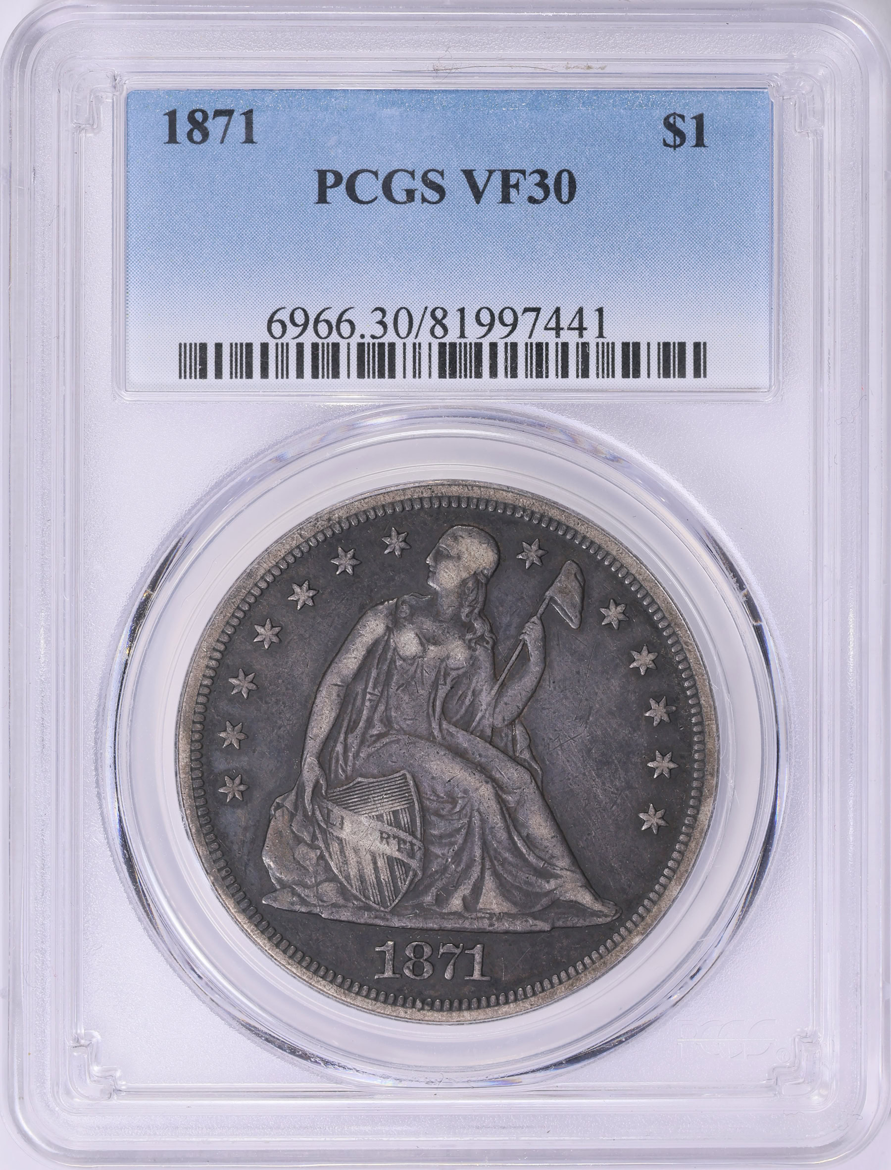 1871 Seated Liberty Silver Dollar PCGS VF-30 (Item 1787181 ...