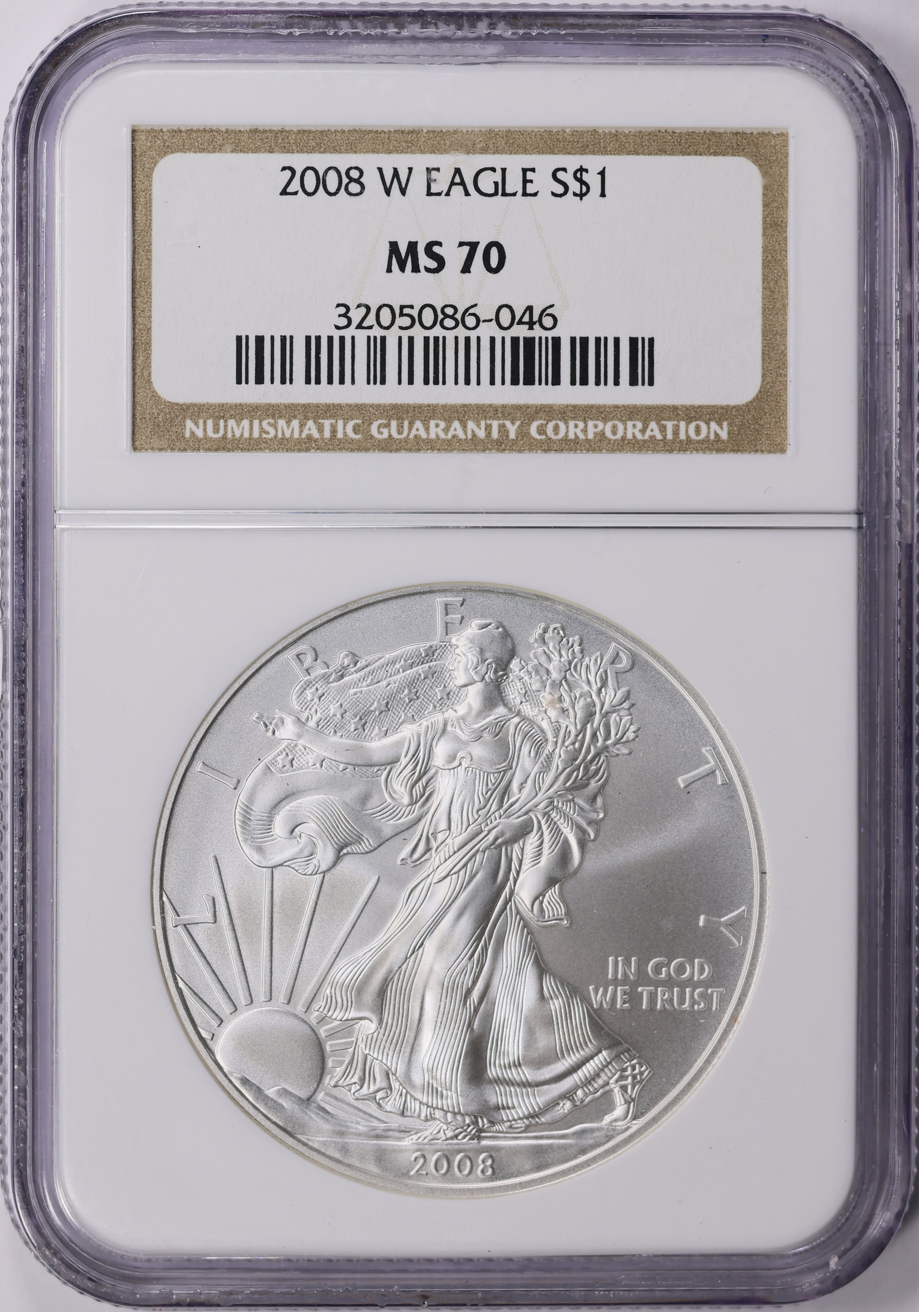 2008-W $1 Silver Eagle Burnished NGC MS-70 (Item 1787190) | GreatCollections Coin Auctions