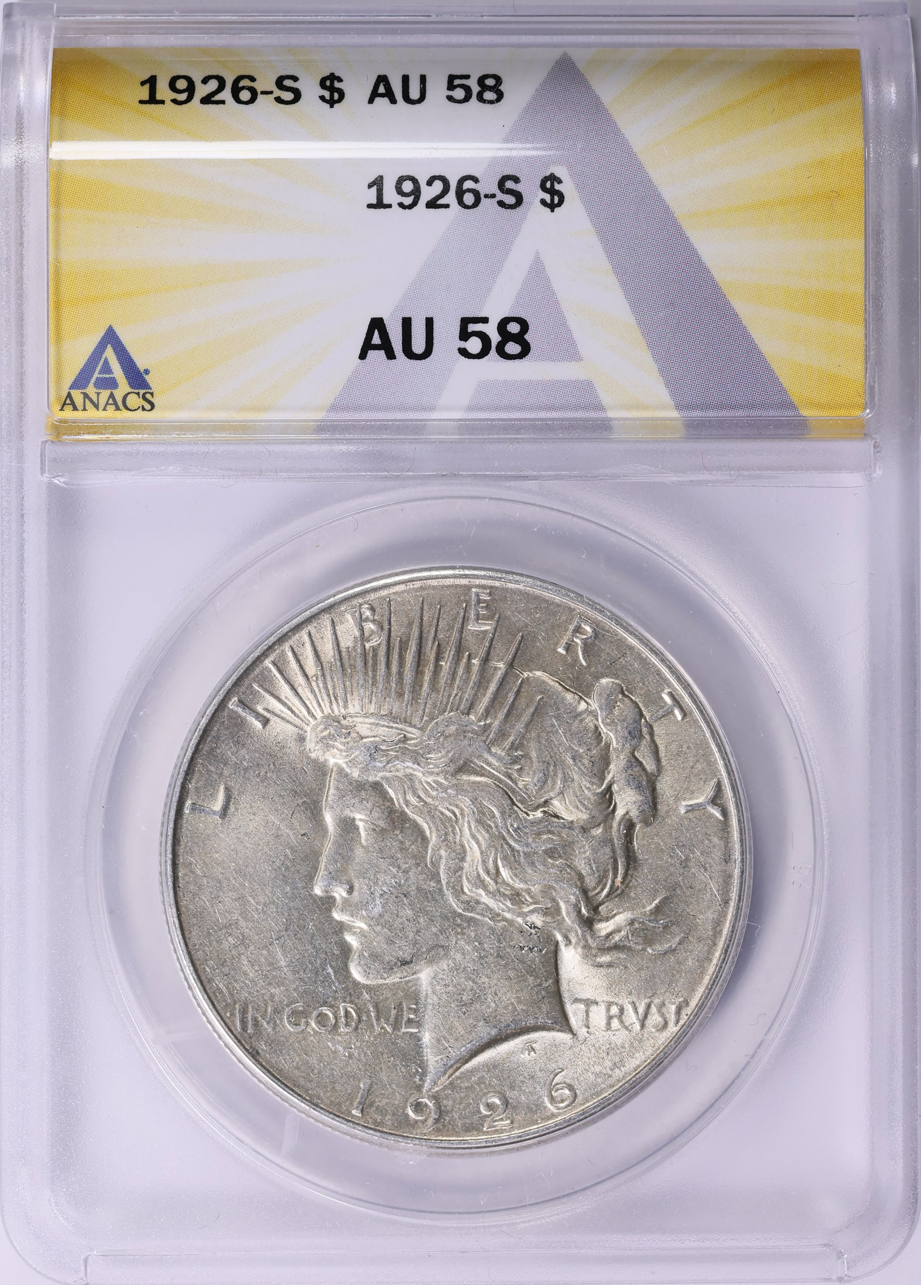 1926-S Peace Silver Dollar ANACS AU-58 (Item 1787254) | GreatCollections Coin Auctions