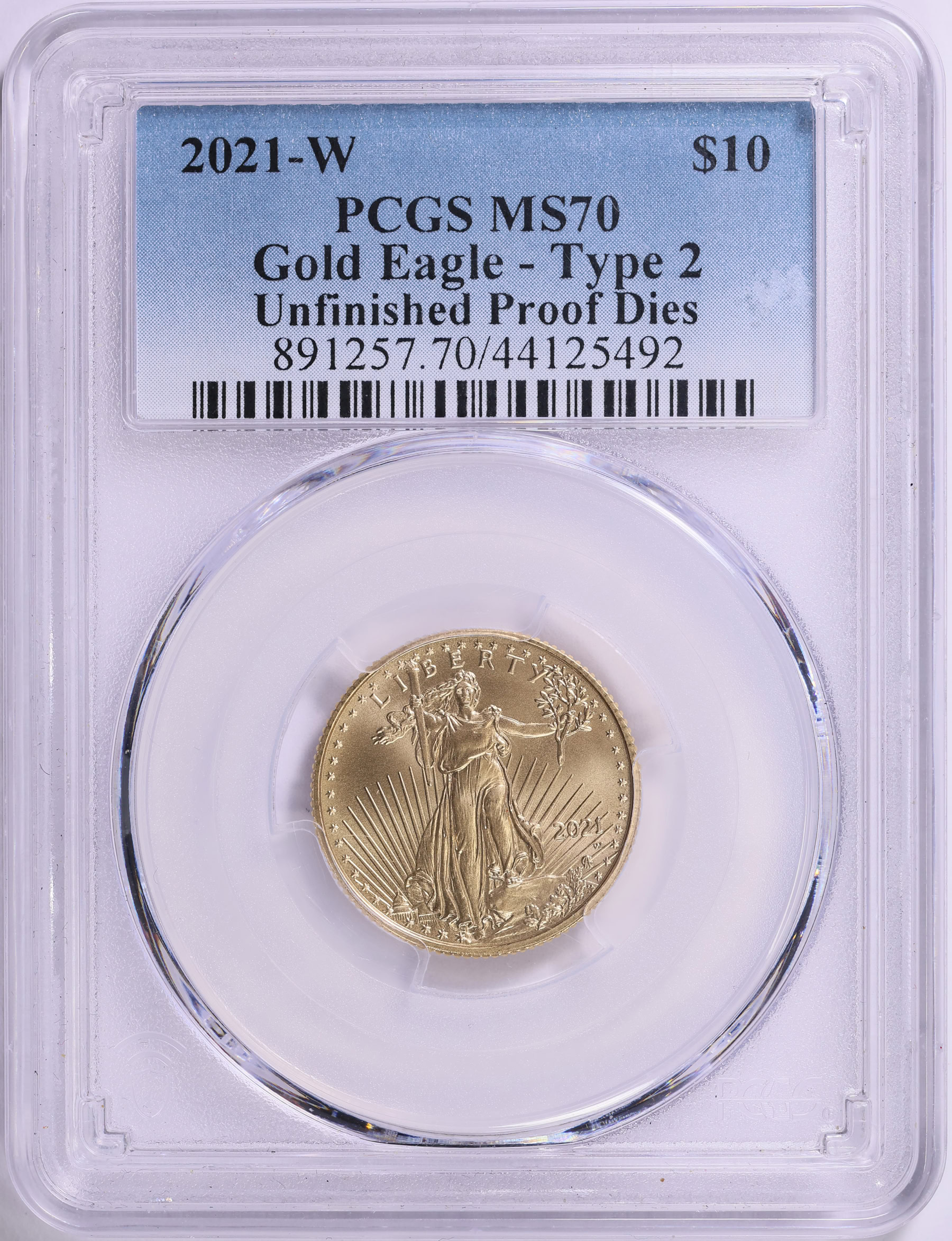 2021-W $10 Quarter-Ounce Gold American Eagle Type 2 Unfinished Proof Dies PCGS MS-70 (Item ...