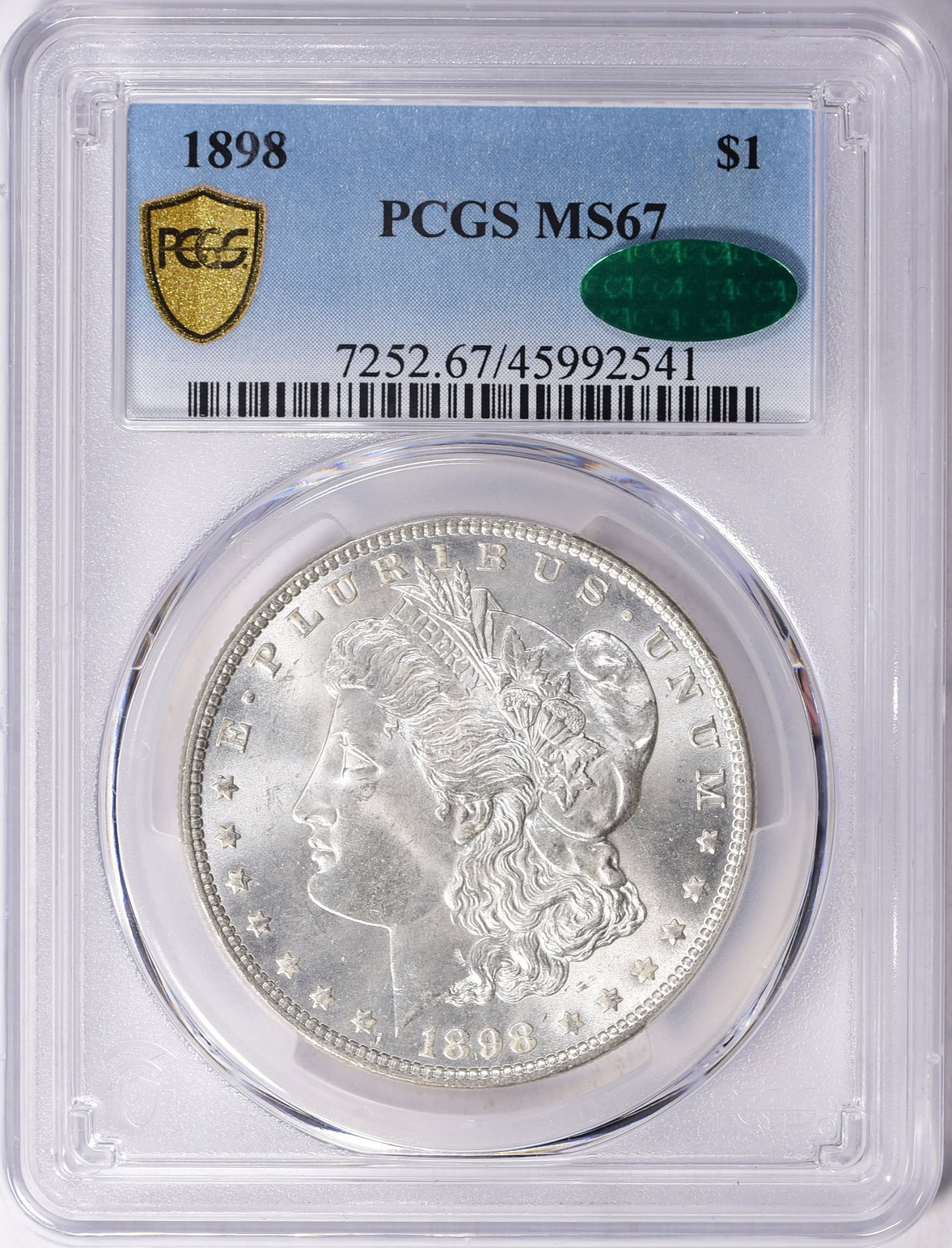1898 Morgan Silver Dollar PCGS MS-67 (CAC Green) (Item 1787316) | GreatCollections Coin Auctions