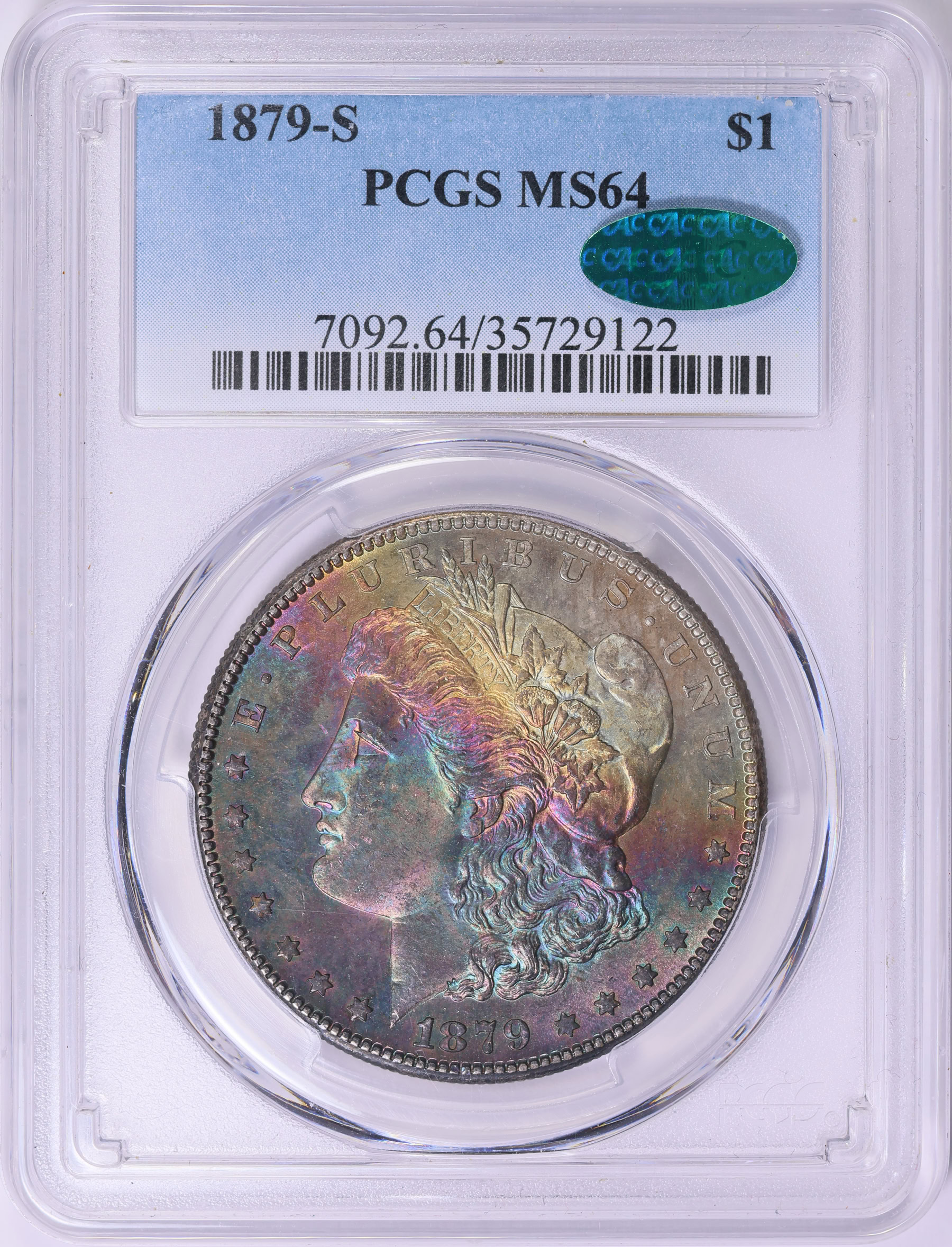 1879-S Morgan Silver Dollar PCGS MS-64 (CAC Green) (Toned) (Item 1787318) | GreatCollections ...