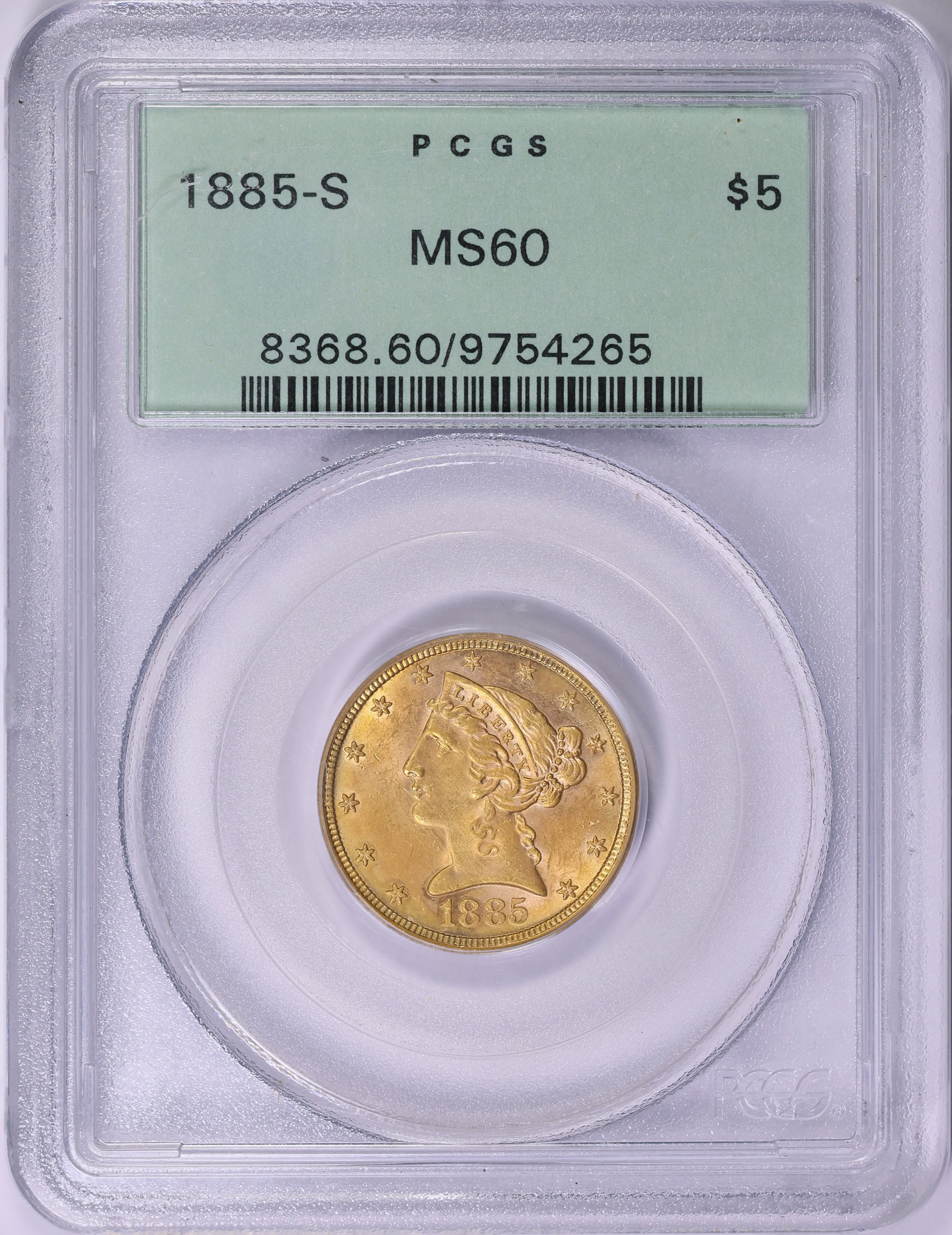 1885-S Liberty Gold Half Eagle PCGS MS-60 OGH (Item 1787329) | GreatCollections Coin Auctions