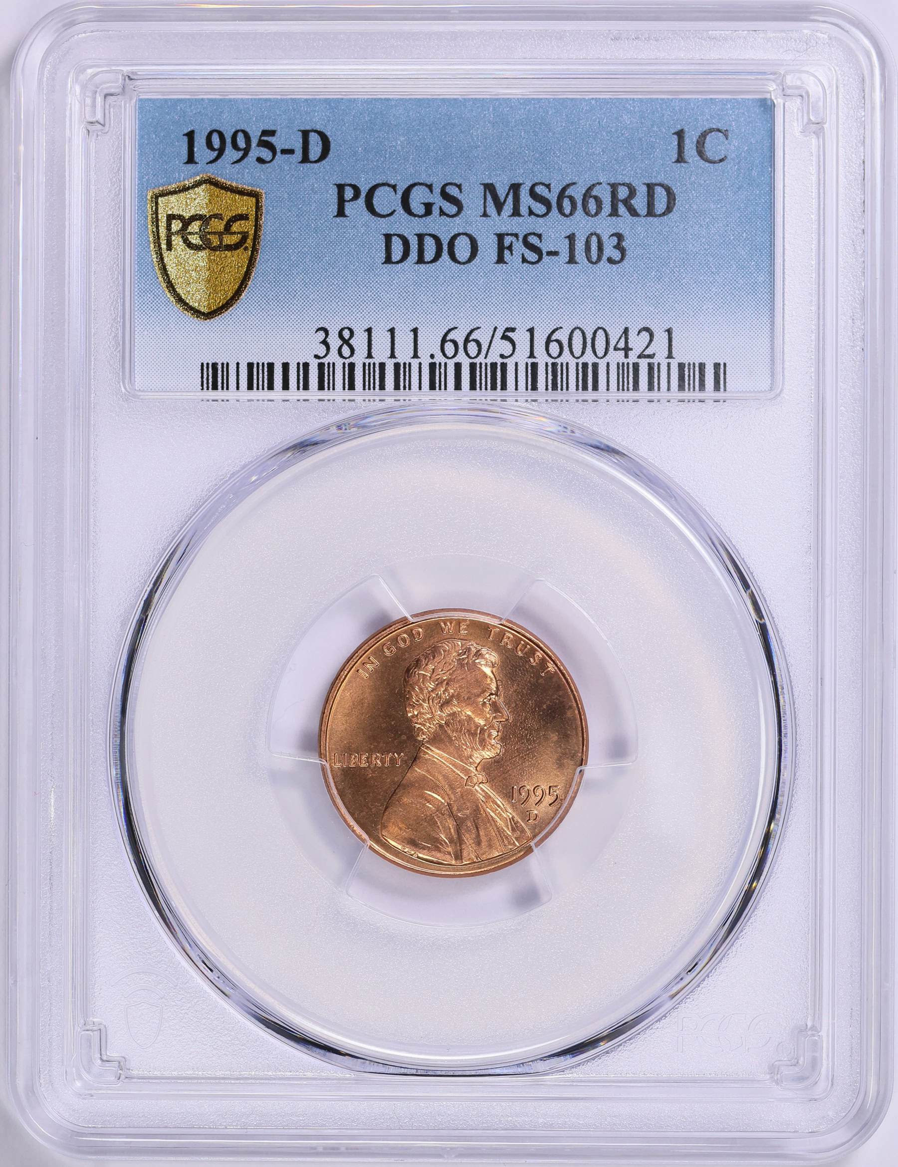 1995-D Lincoln Cent Doubled Die Obverse FS-103 PCGS MS-66 RD (Item 1787376) | GreatCollections ...