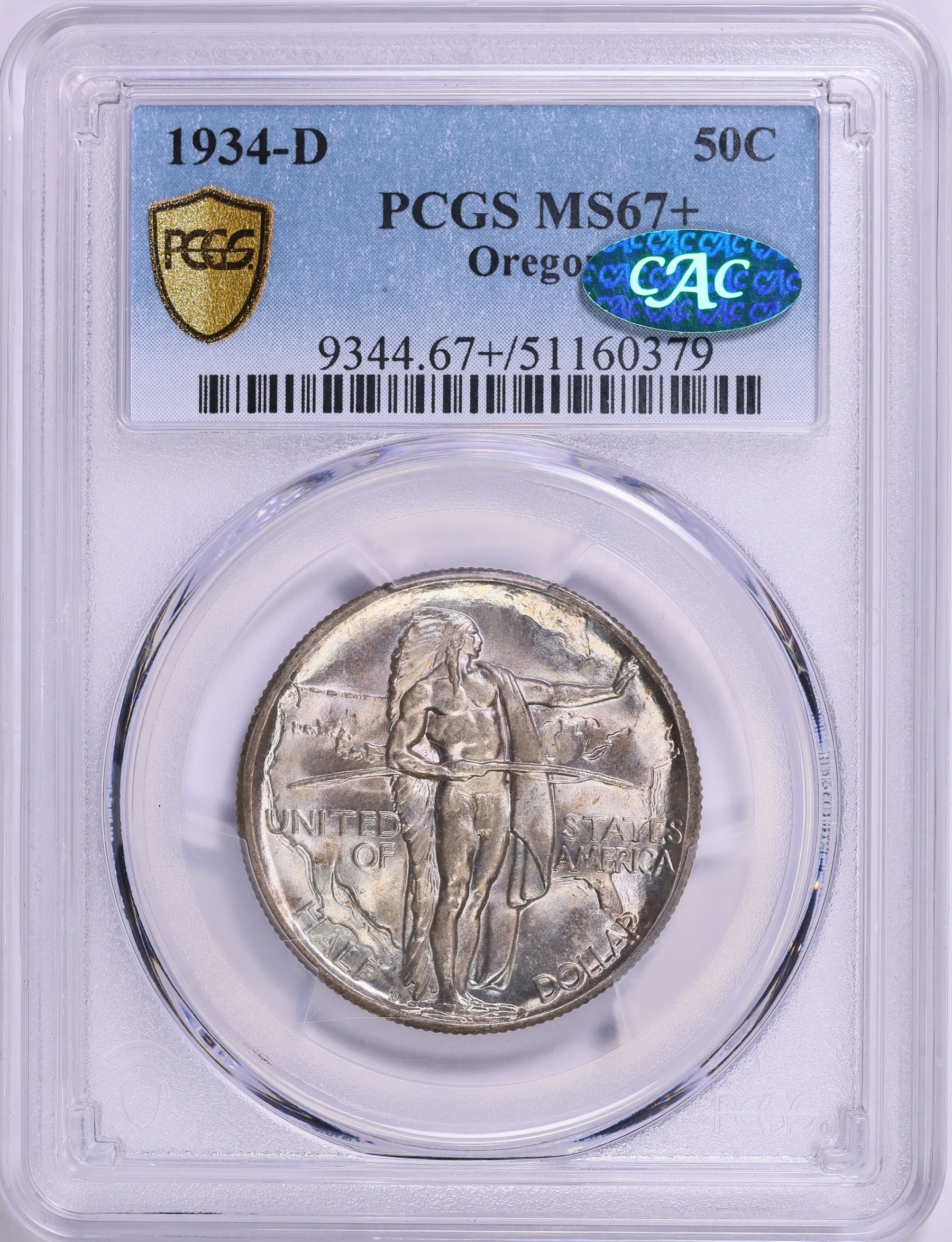 1934-D Oregon Trail Memorial Half Dollar PCGS MS-67+ (CAC Green) (Item 1787382 ...