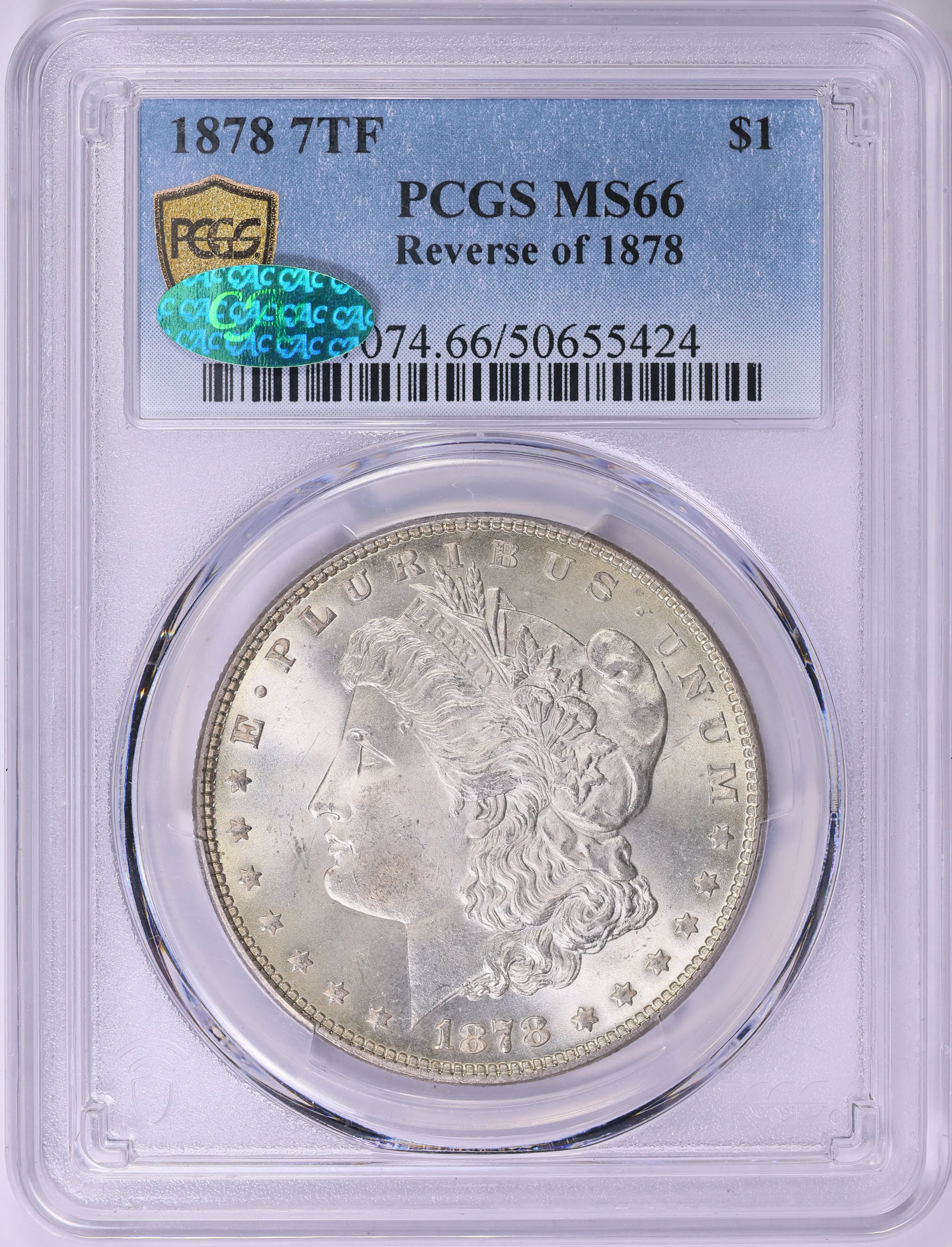 1878 Morgan Silver Dollar 7 Tailfeathers, Reverse of 1878 PCGS MS-66 (CAC Green) (Item 1787397 ...