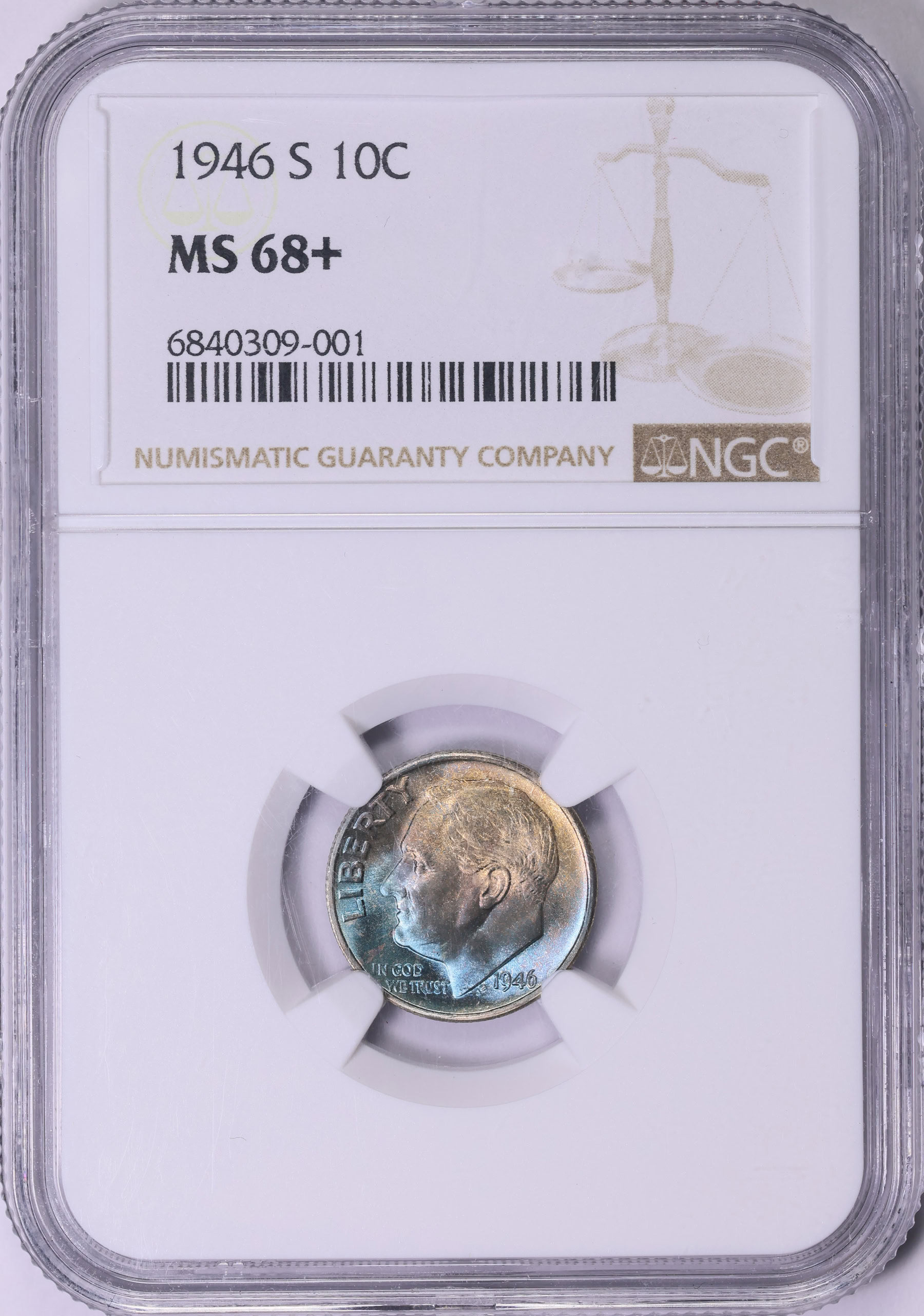 1946-S Roosevelt Dime NGC MS-68+ (Toned) (Item 1787426) | GreatCollections Coin Auctions