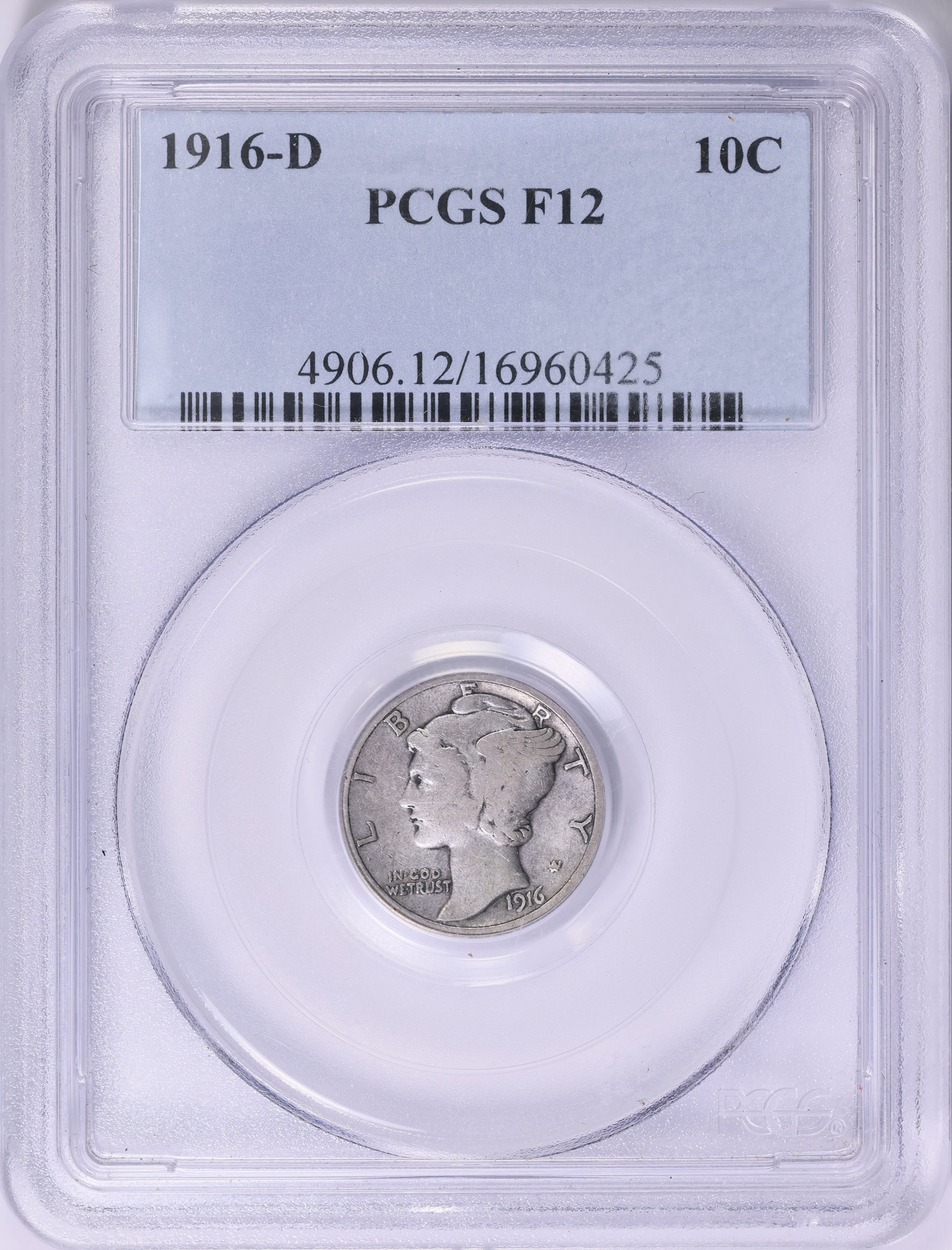 1916-D Mercury Dime PCGS F-12 (Item 1787430) | GreatCollections Coin ...