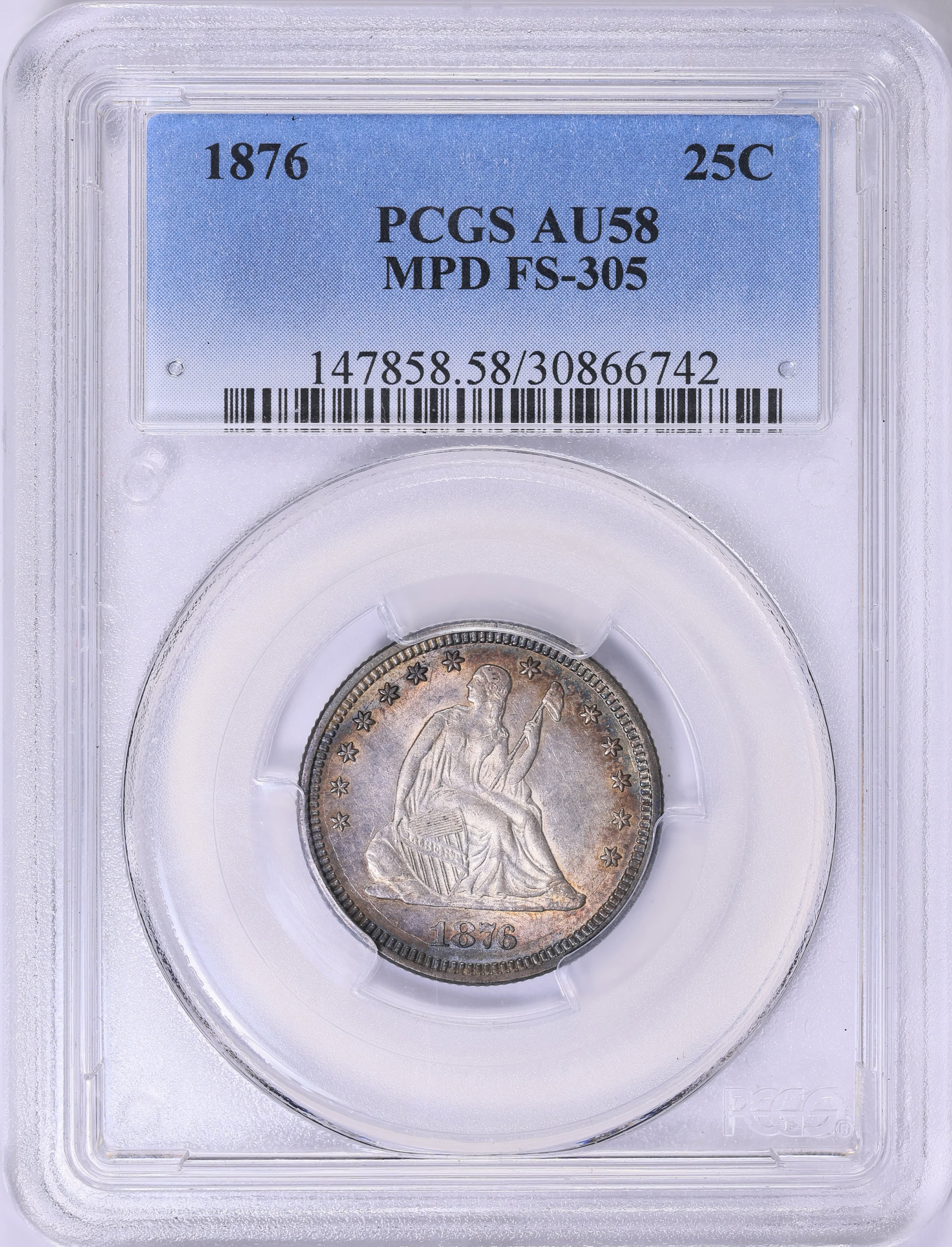 1876 Seated Liberty Quarter Misplaced Date FS-305 PCGS AU-58 (Toned) (Item 1787445 ...