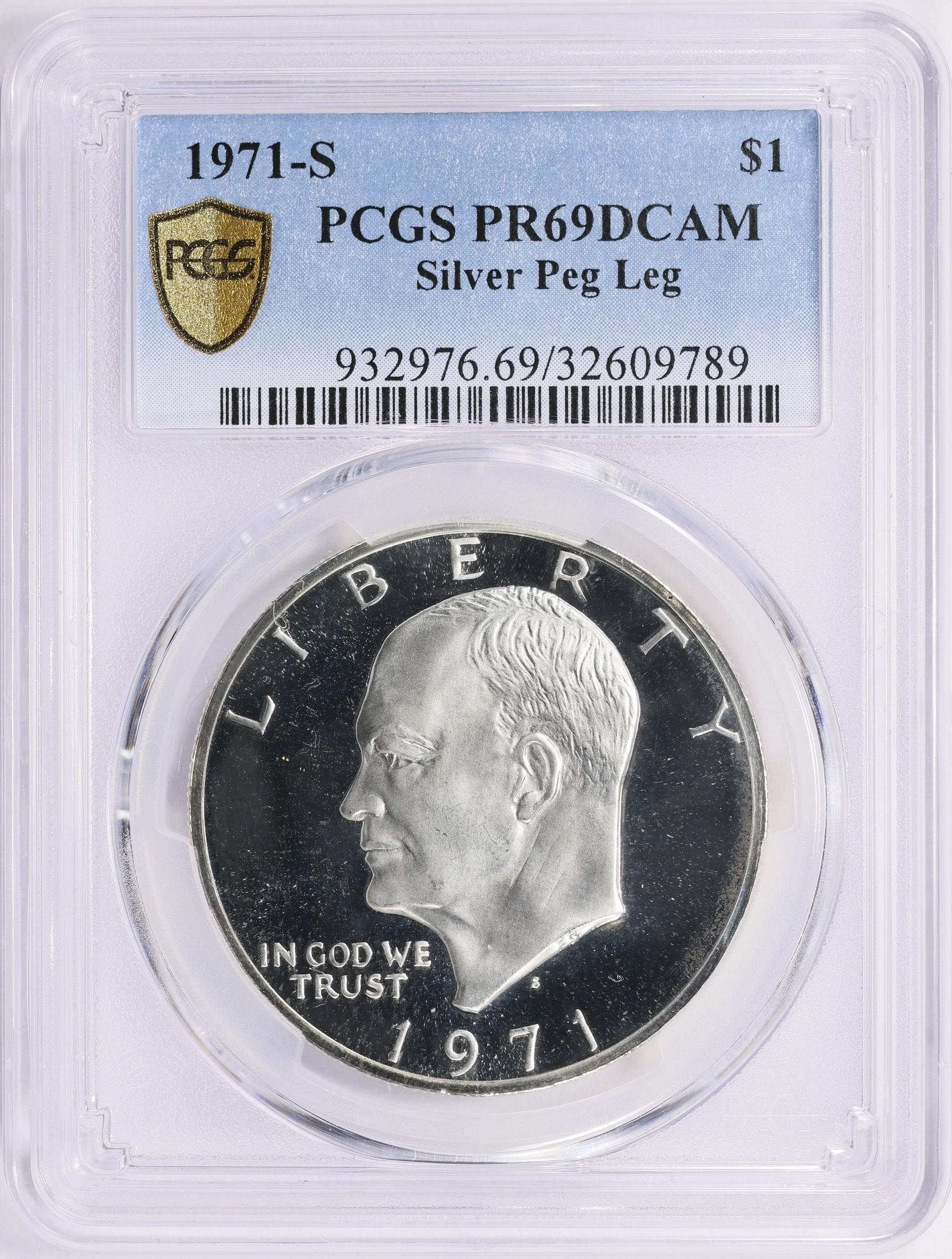 1971-S Eisenhower Dollar Silver Peg Leg PCGS Proof-69 DCAM | PCGS Cert #32609789 ...