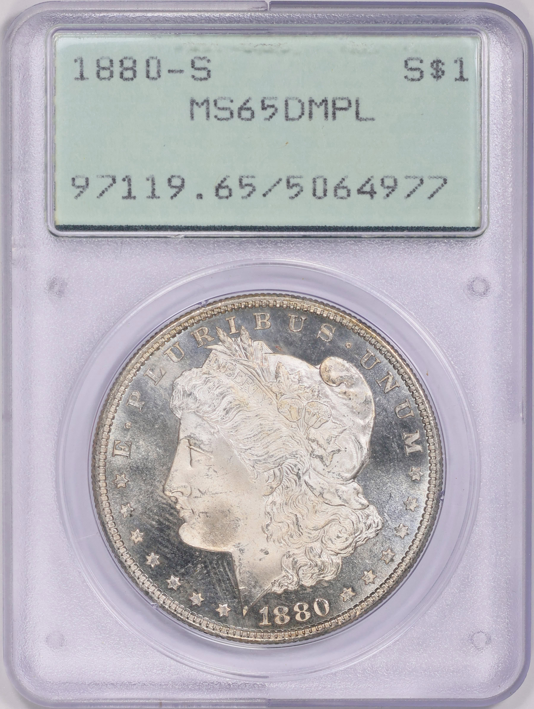 1880-S Morgan Silver Dollar PCGS MS-65 DMPL OGH (1st Gen) (Item 1787486) | GreatCollections Coin ...