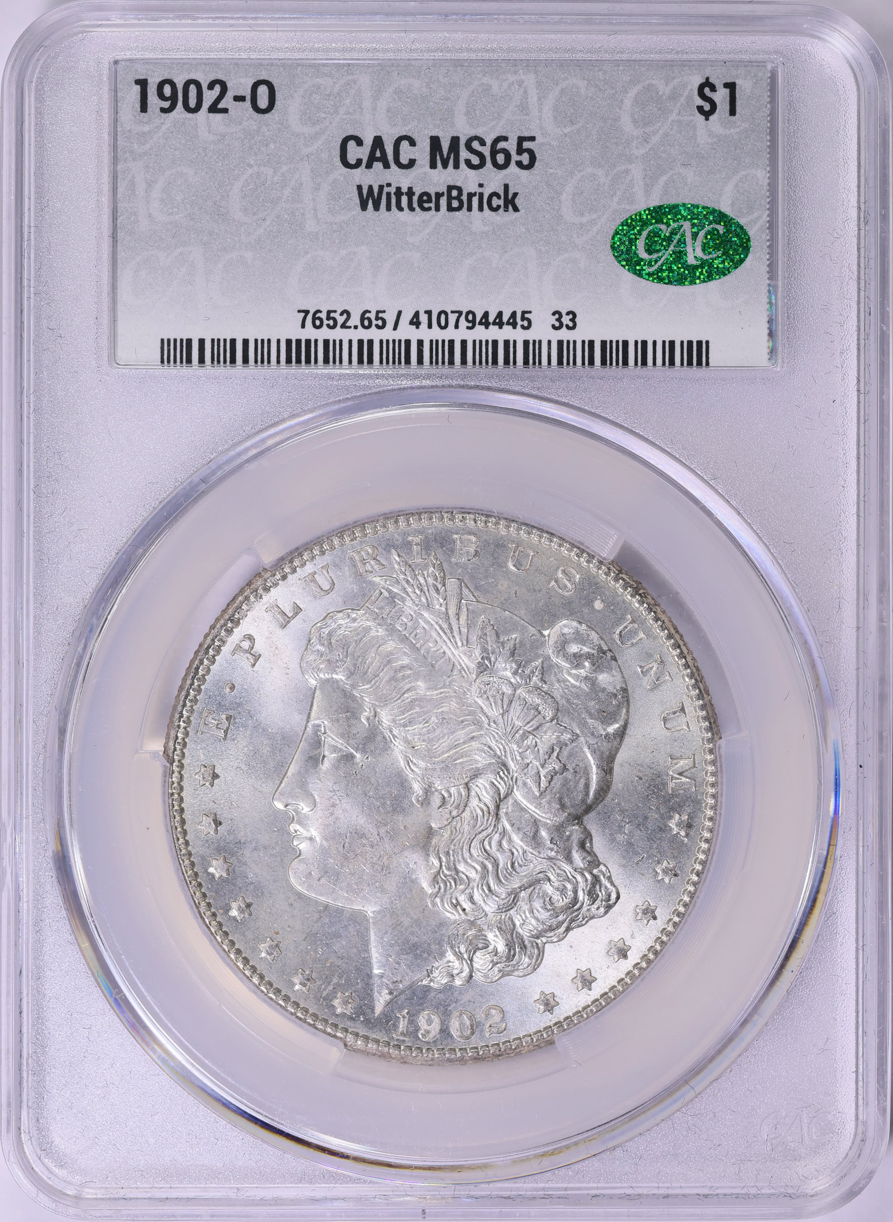 1902-O Morgan Silver Dollar CACG MS-65 (WitterBrick, Signed Seth Chandler) (Item 1787525 ...