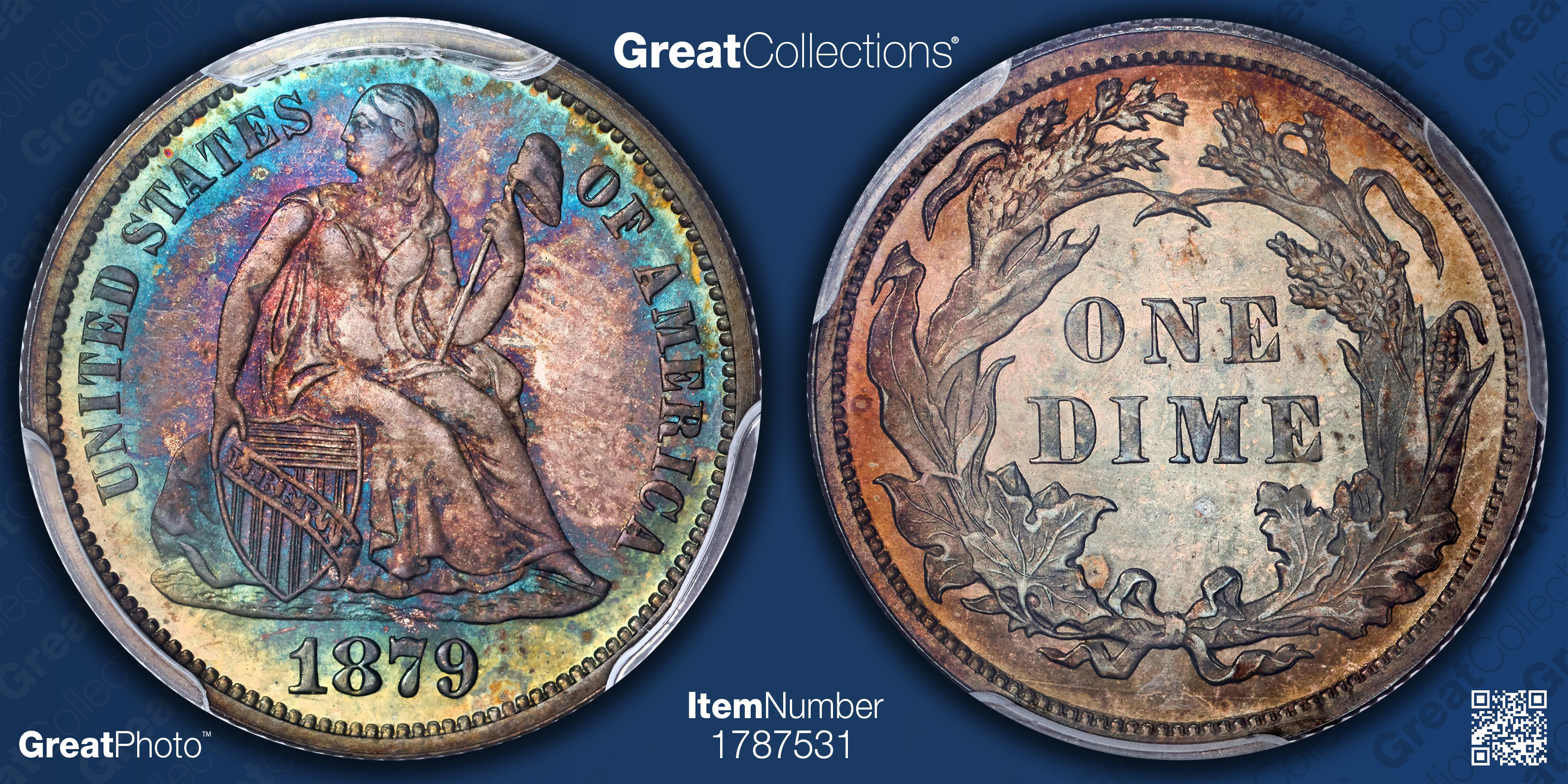 1879 Seated Liberty Dime PCGS Proof-67 (CAC Green) (Toned) (Item ...