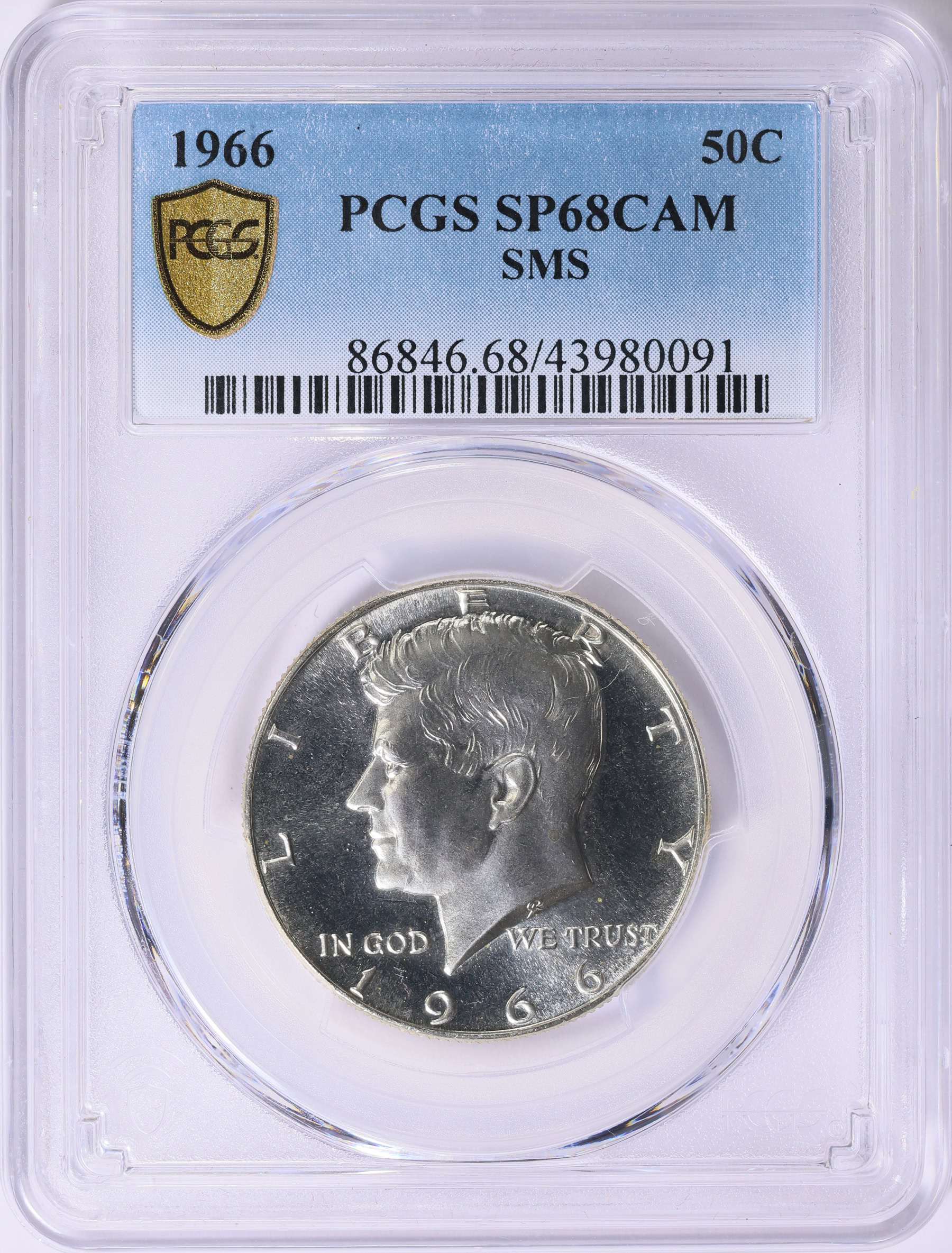 1966 Kennedy Half Dollar SMS PCGS SP-68 CAMEO (Item 1787557) | GreatCollections Coin Auctions