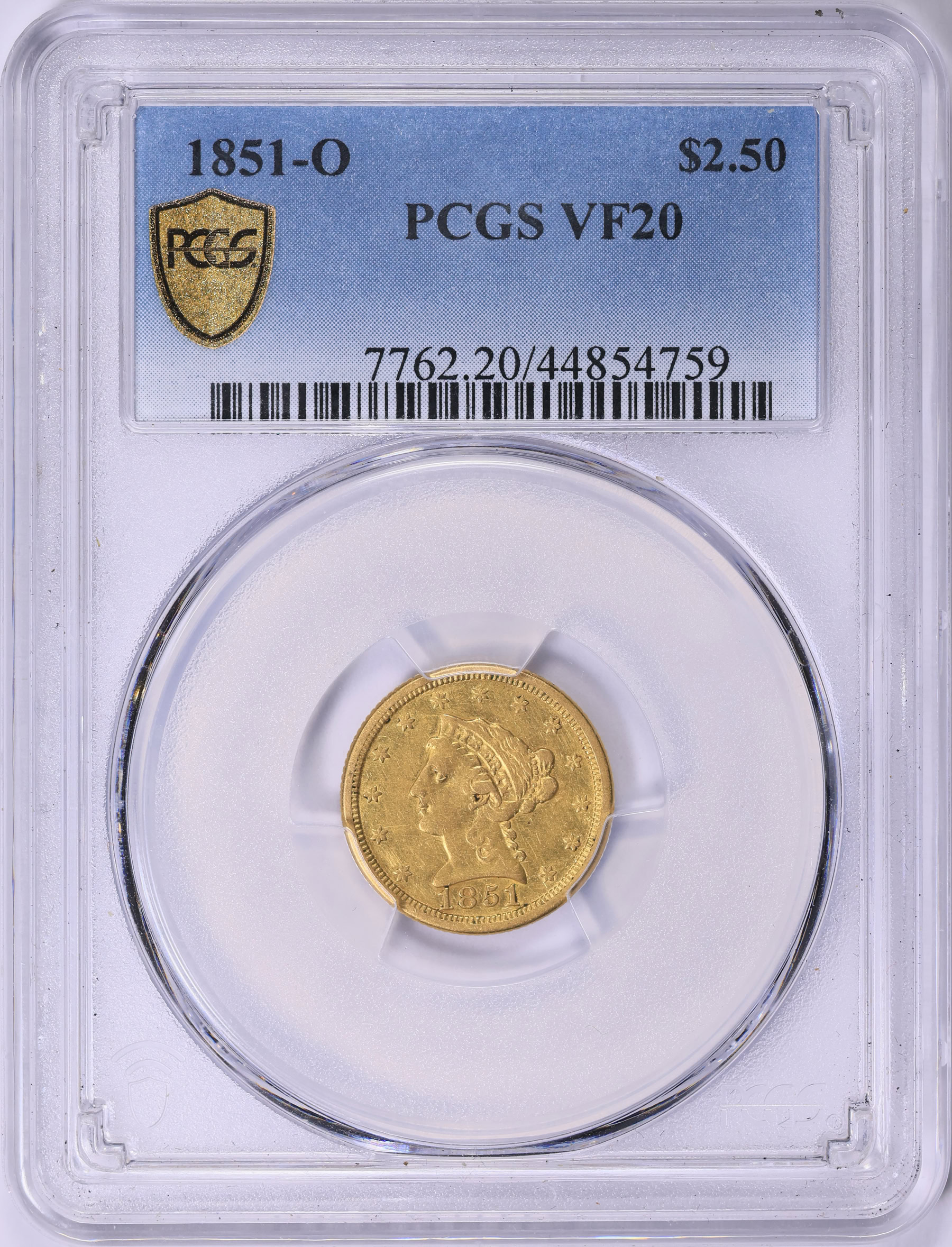 1851-O Liberty Gold Quarter Eagle PCGS VF-20 (Item 1787575) | GreatCollections Coin Auctions