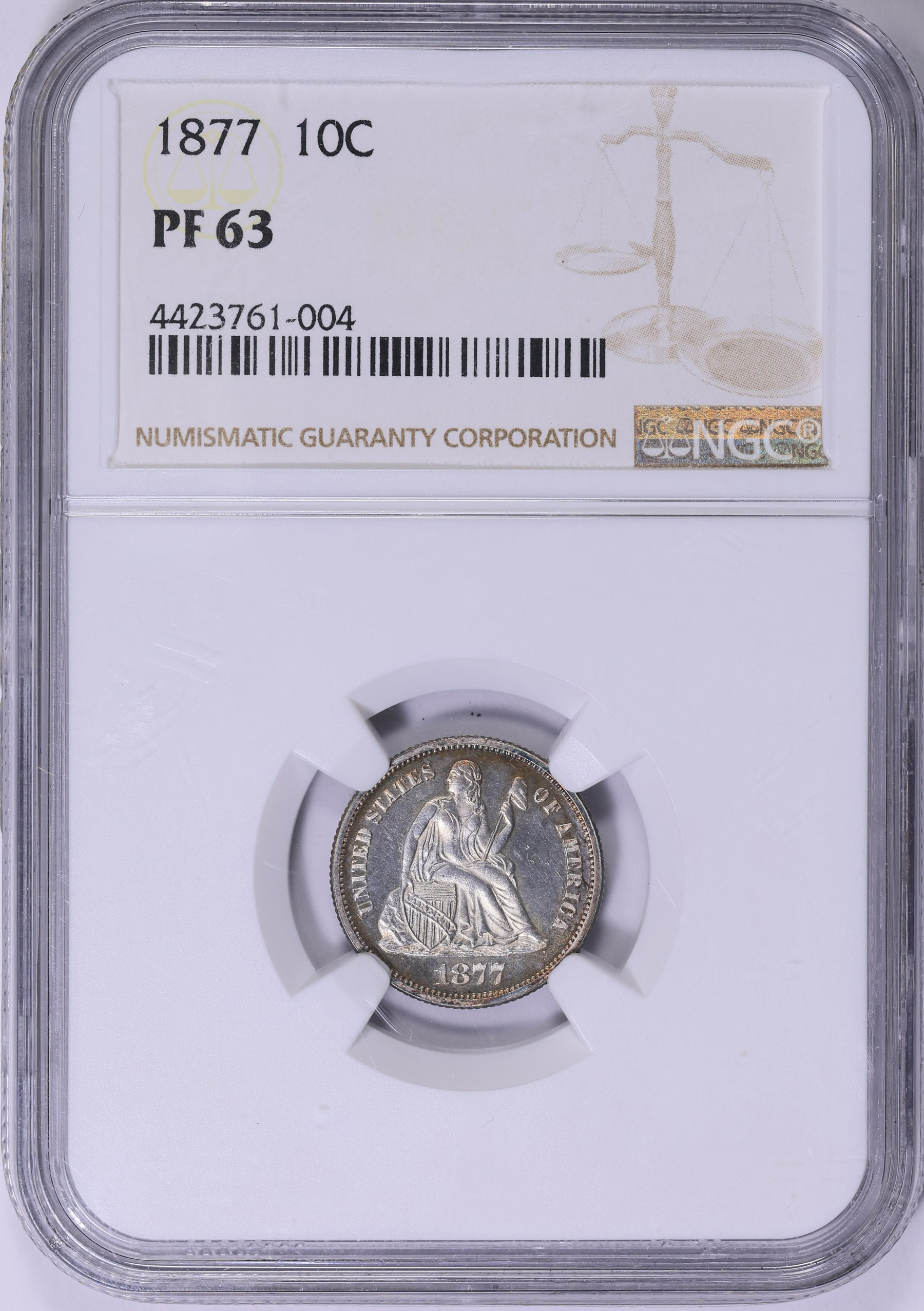 1877 Seated Liberty Dime NGC Proof-63 (Toned) (Item 1787594) | GreatCollections Coin Auctions