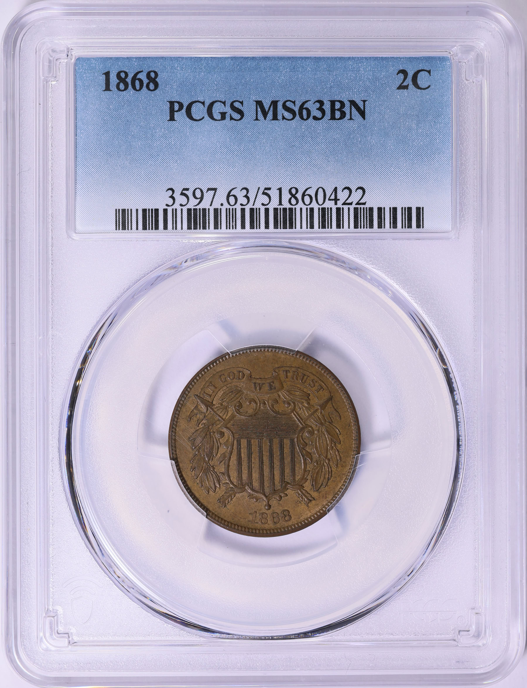 1868 Two-Cent Piece PCGS MS-63 BN (Item 1787620) | GreatCollections ...