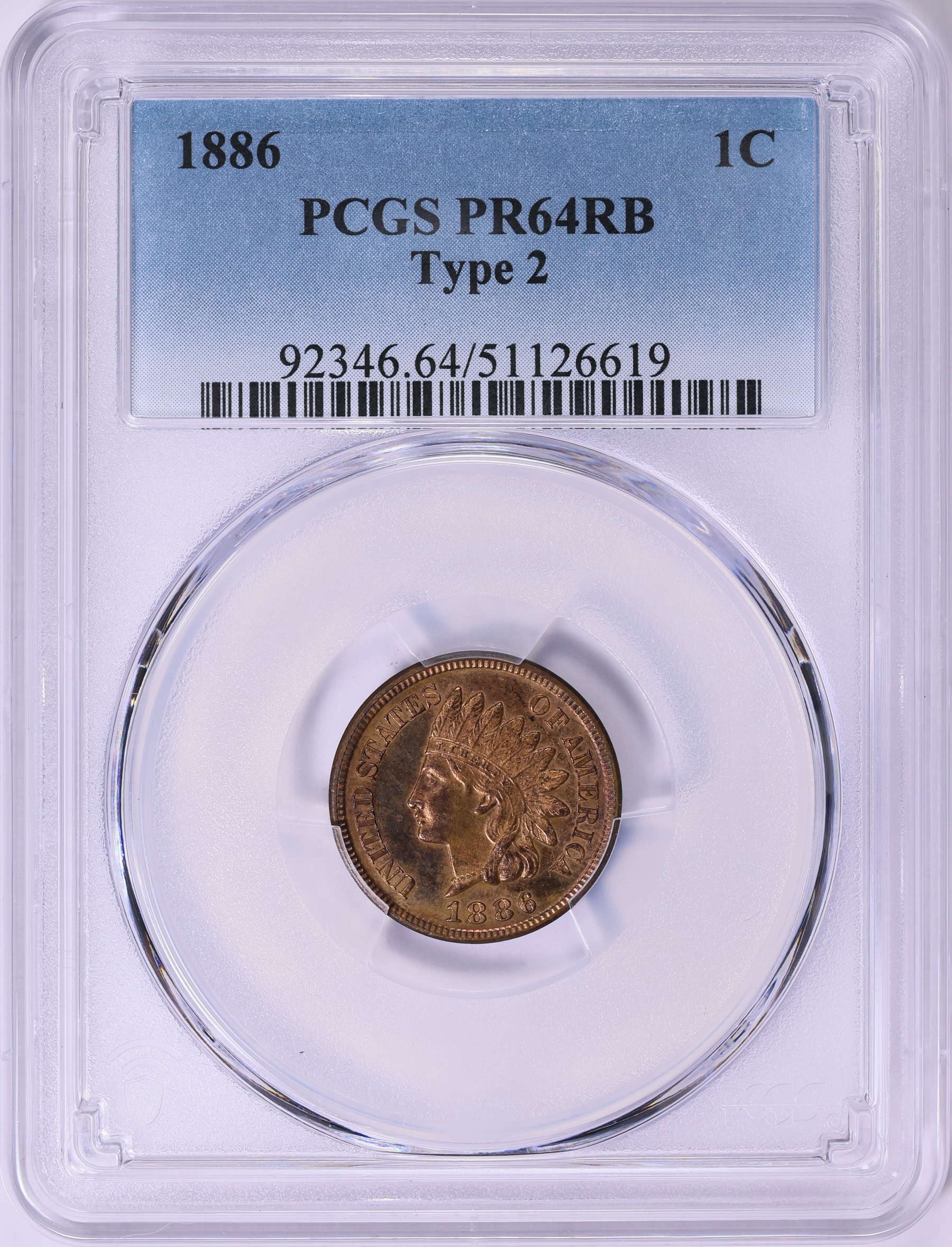 1886 Indian Cent Variety 2 PCGS Proof-64 RB (Item 1787648) | GreatCollections Coin Auctions