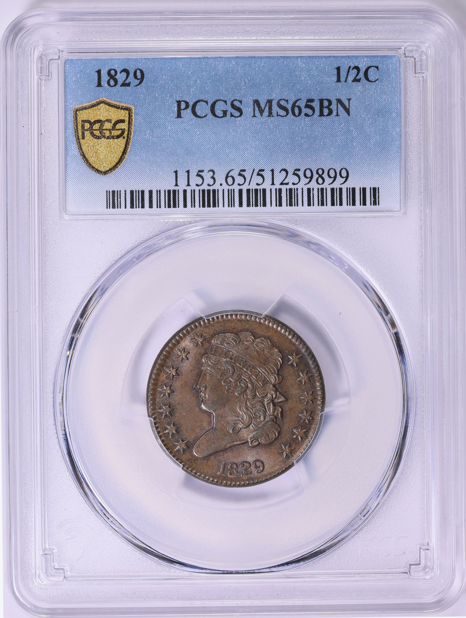 1829 Classic Half Cent PCGS MS-65 BN (Item 1787650) | GreatCollections Coin Auctions