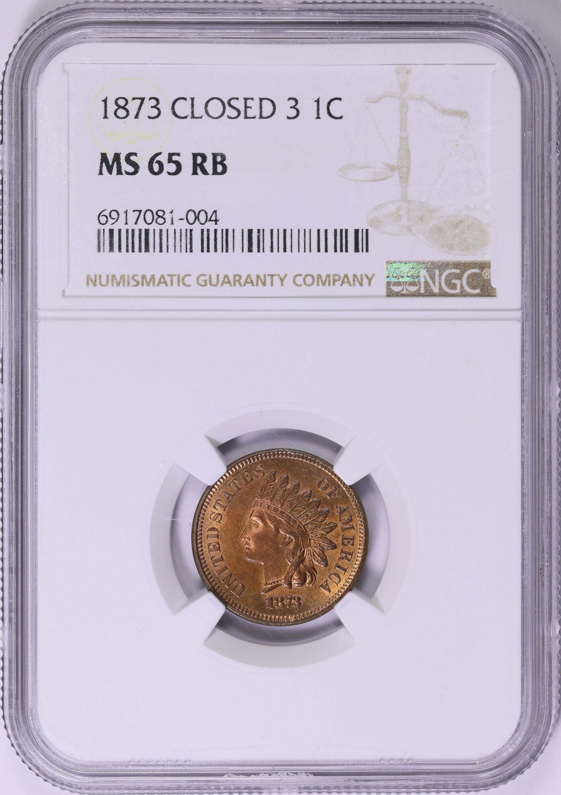 1873 Indian Cent Closed 3 NGC MS-65 RB (Item 1787666) | GreatCollections Coin Auctions