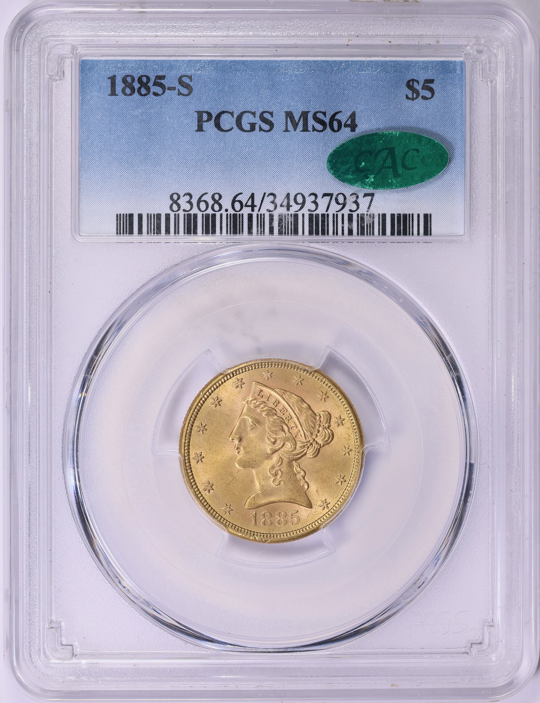 1885-S Liberty Gold Half Eagle PCGS MS-64 (CAC Green) (Item 1787738) | GreatCollections Coin ...