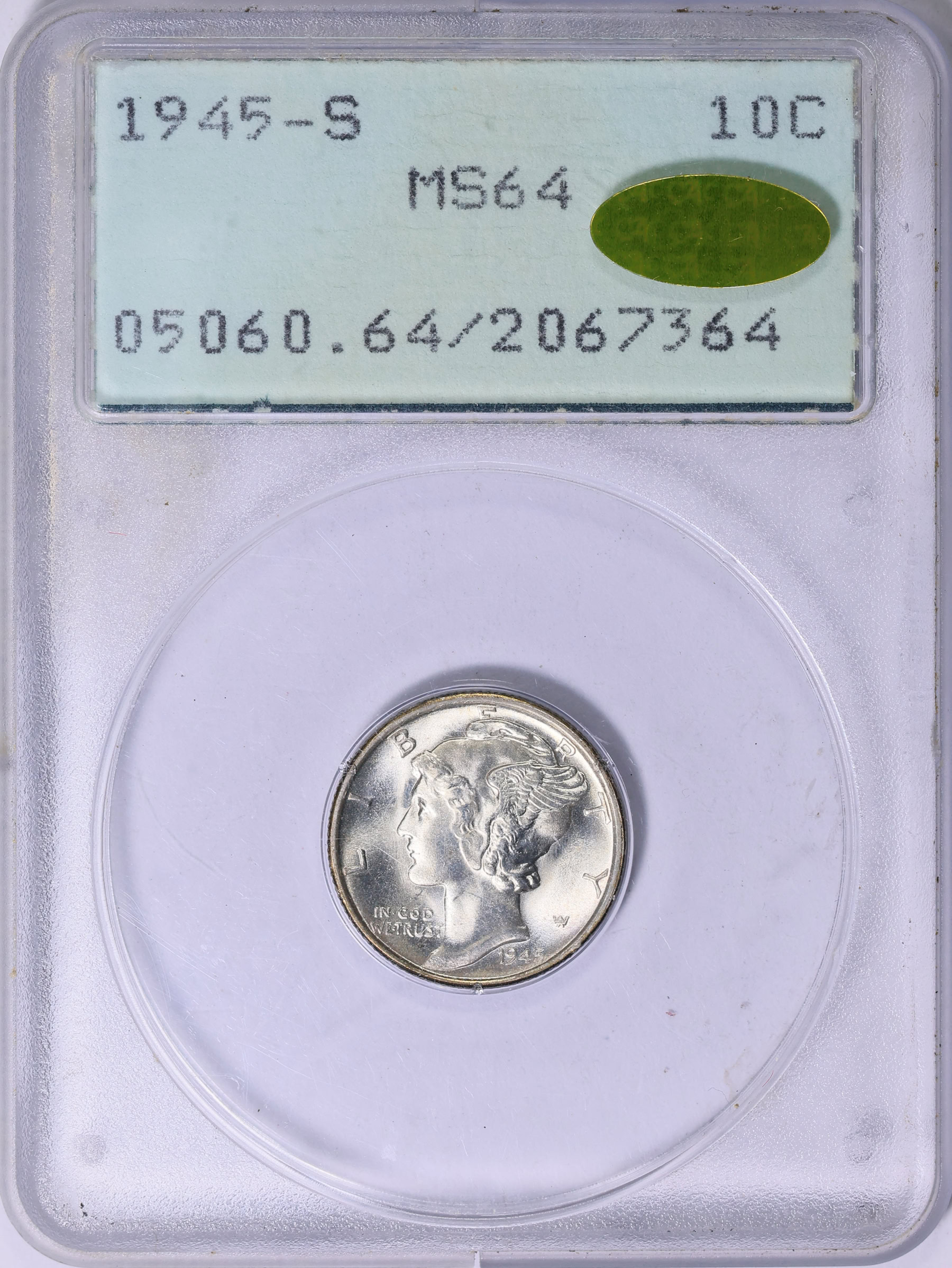 1945-S Mercury Dime PCGS MS-64 (CAC Gold) OGH (1st Gen) (Item 1787746) | GreatCollections Coin ...