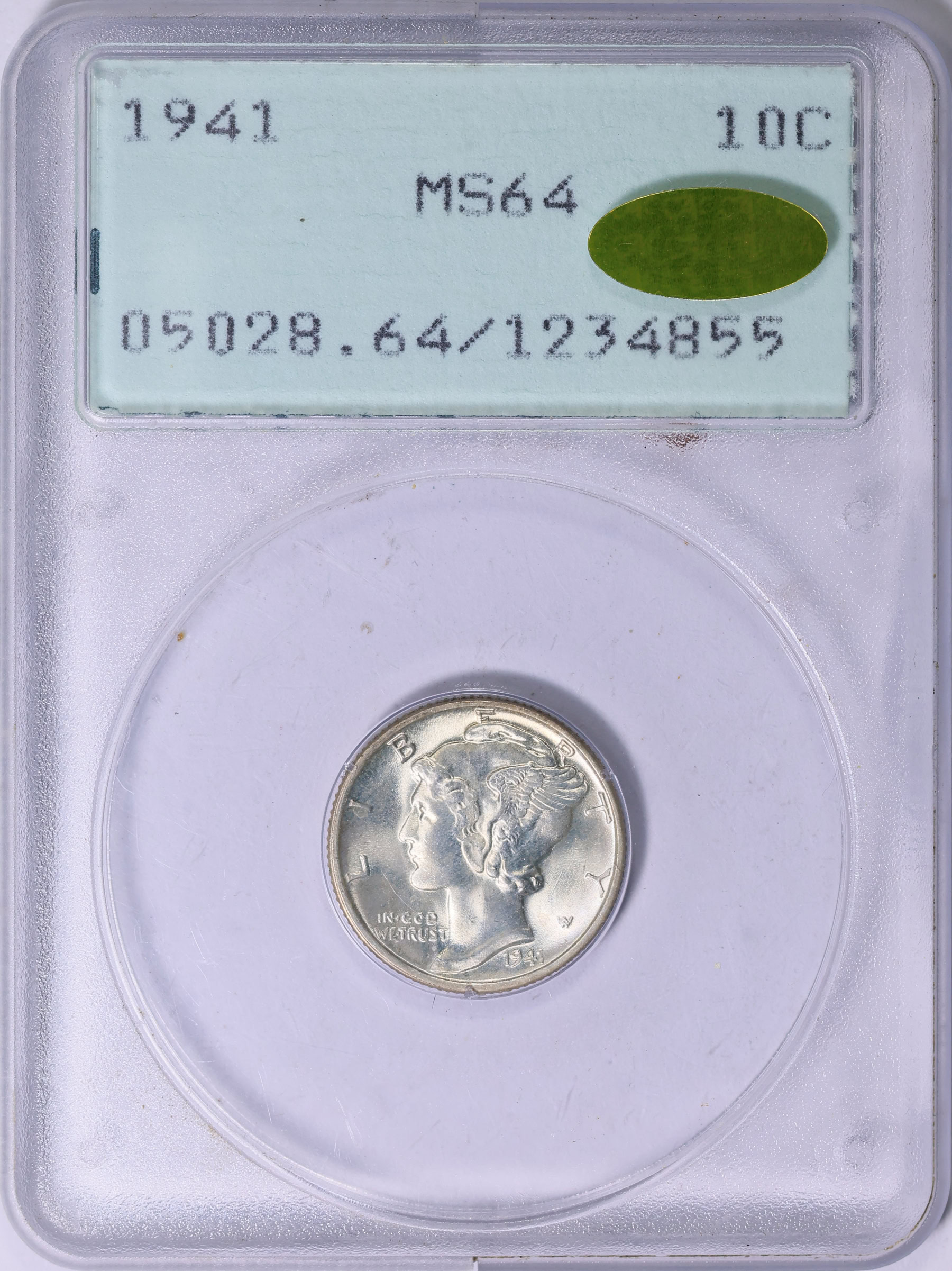 1941 Mercury Dime PCGS MS-64 (CAC Gold) OGH (1st Gen) (Item 1787748) | GreatCollections Coin ...