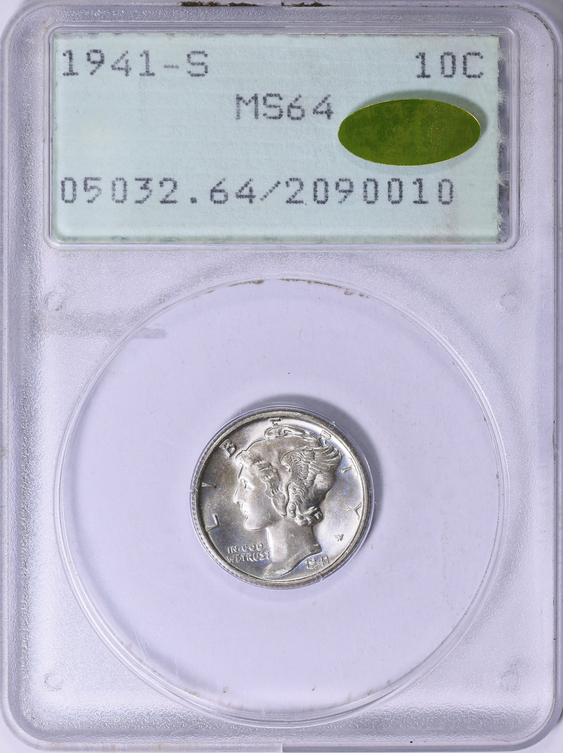 1941-S Mercury Dime PCGS MS-64 (CAC Gold) OGH (1st Gen) (Item 1787750) | GreatCollections Coin ...