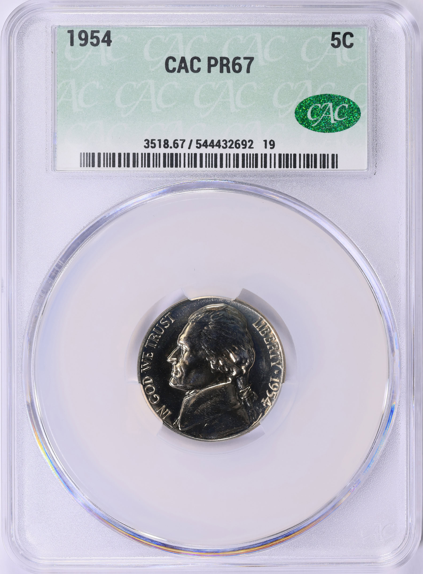 1954 Jefferson Nickel CACG Proof-67 (Item 1787771) | GreatCollections Coin Auctions