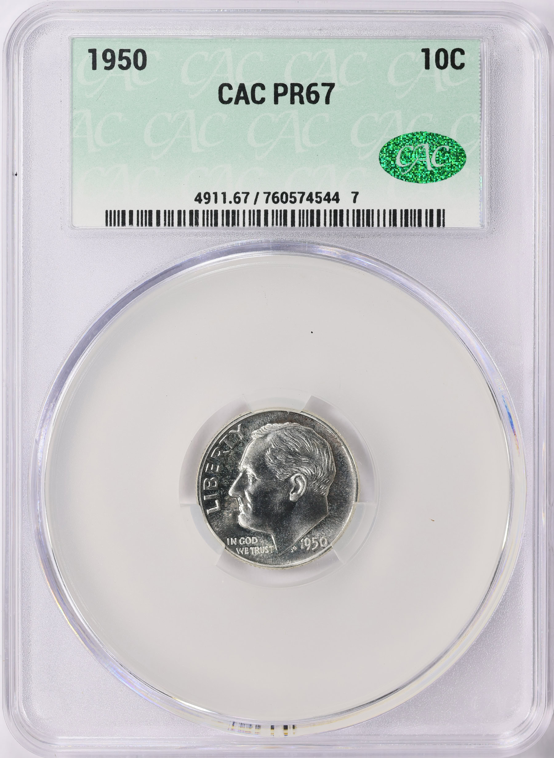 1950 Roosevelt Dime CACG Proof-67 (Item 1787774) | GreatCollections ...