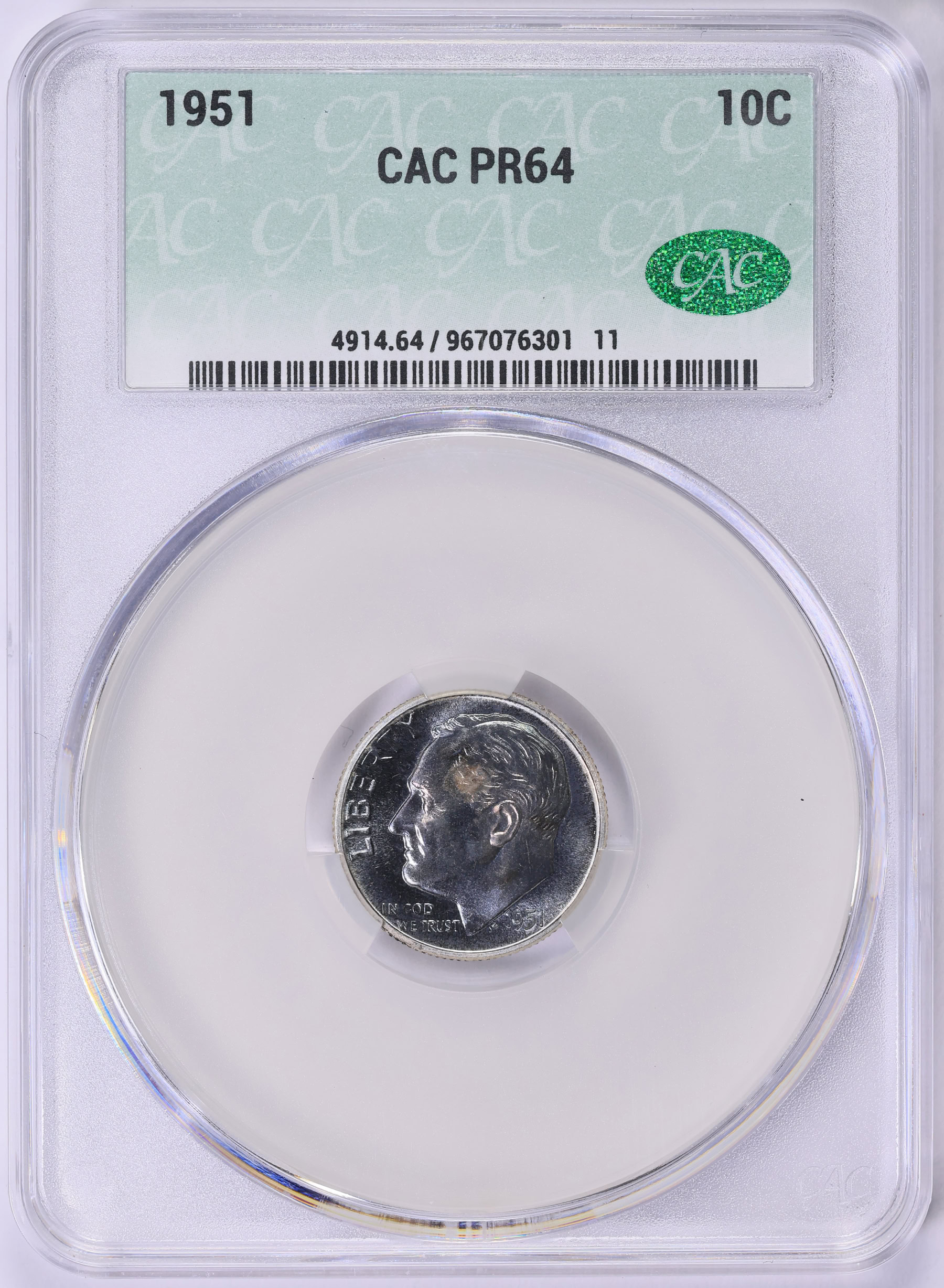 1951 Roosevelt Dime CACG Proof-64 (Toned) (Item 1787775 ...