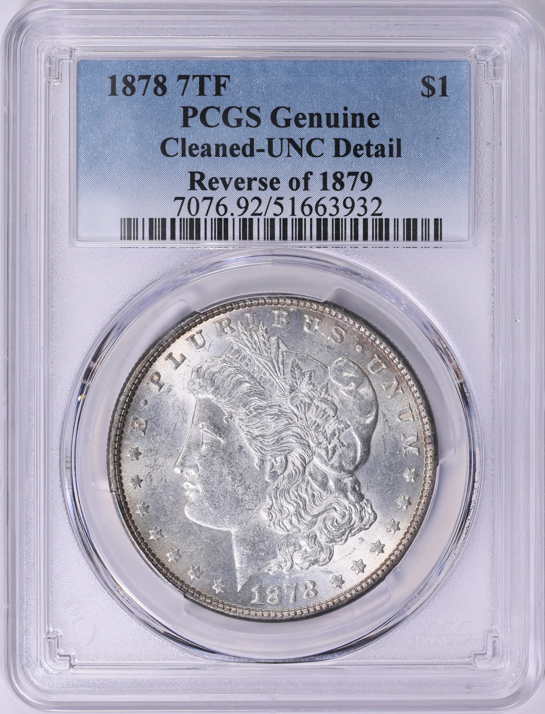1878 Morgan Silver Dollar 7 Tailfeathers, Reverse of 1879 PCGS Genuine Unc Details (Item 1787828 ...