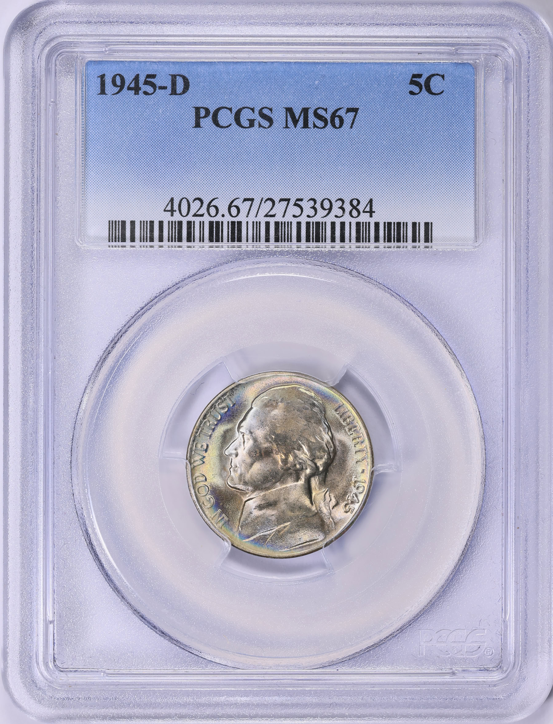 1945-D Jefferson Nickel PCGS MS-67 (Toned) (Item 1787835) | GreatCollections Coin Auctions