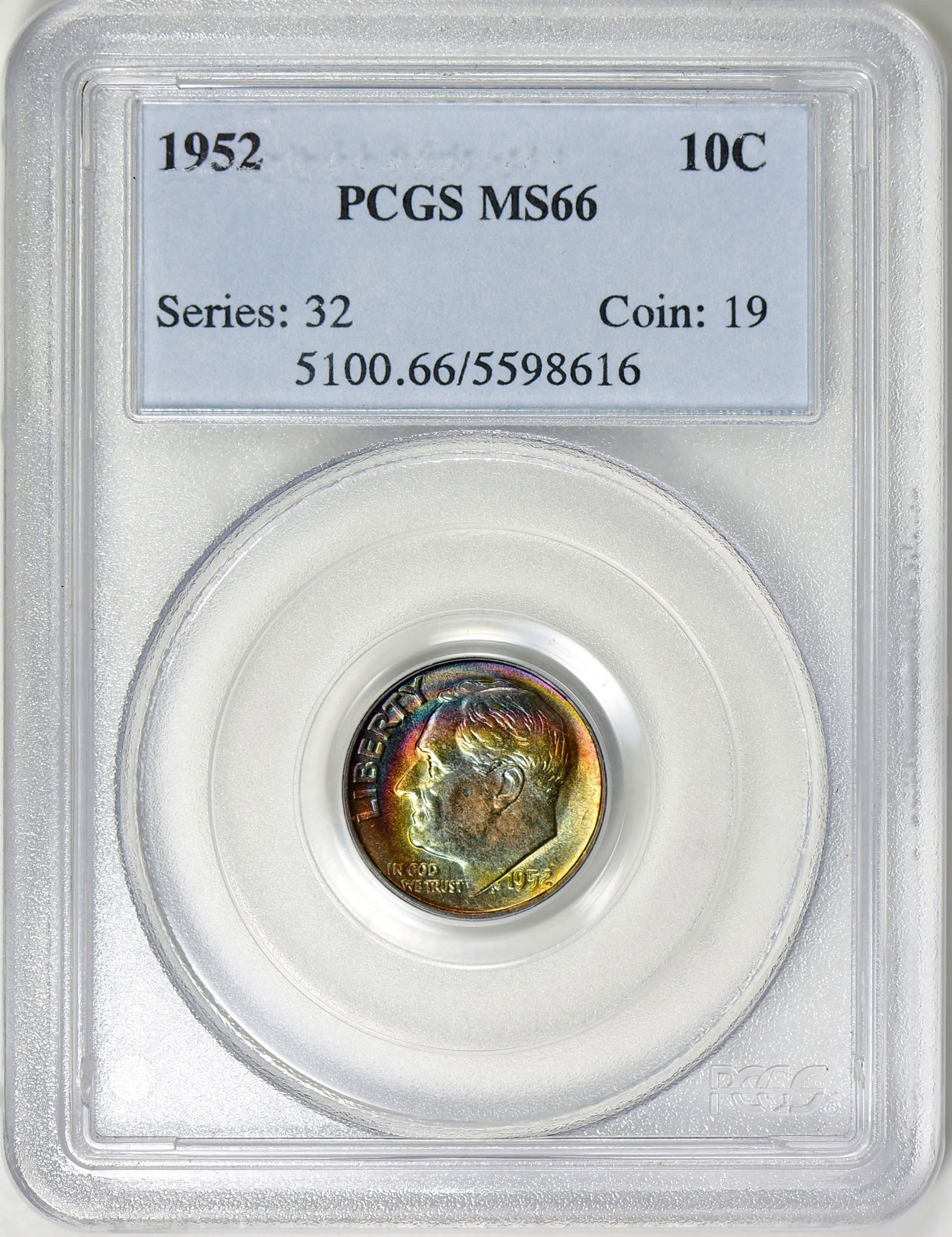 1952 Roosevelt Dime PCGS MS-66 (Toned) (Item 1787839 ...