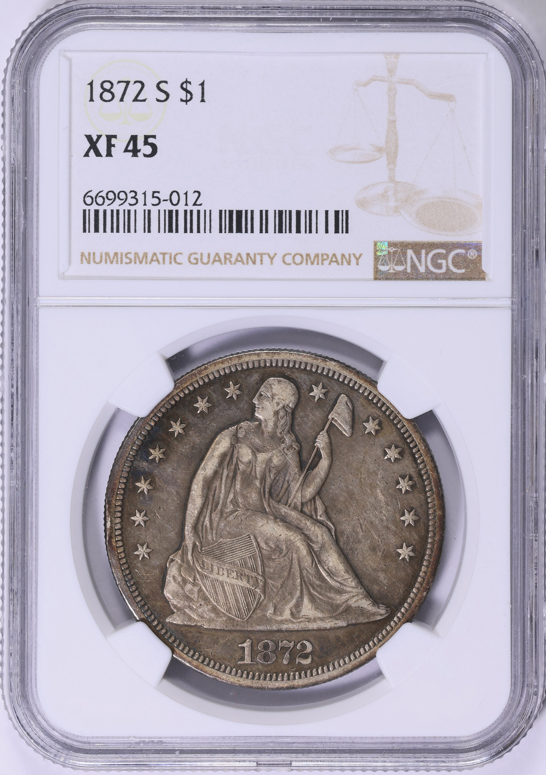 1872-S Seated Liberty Silver Dollar NGC XF-45 (Toned) (Item 1787851) | GreatCollections Coin ...