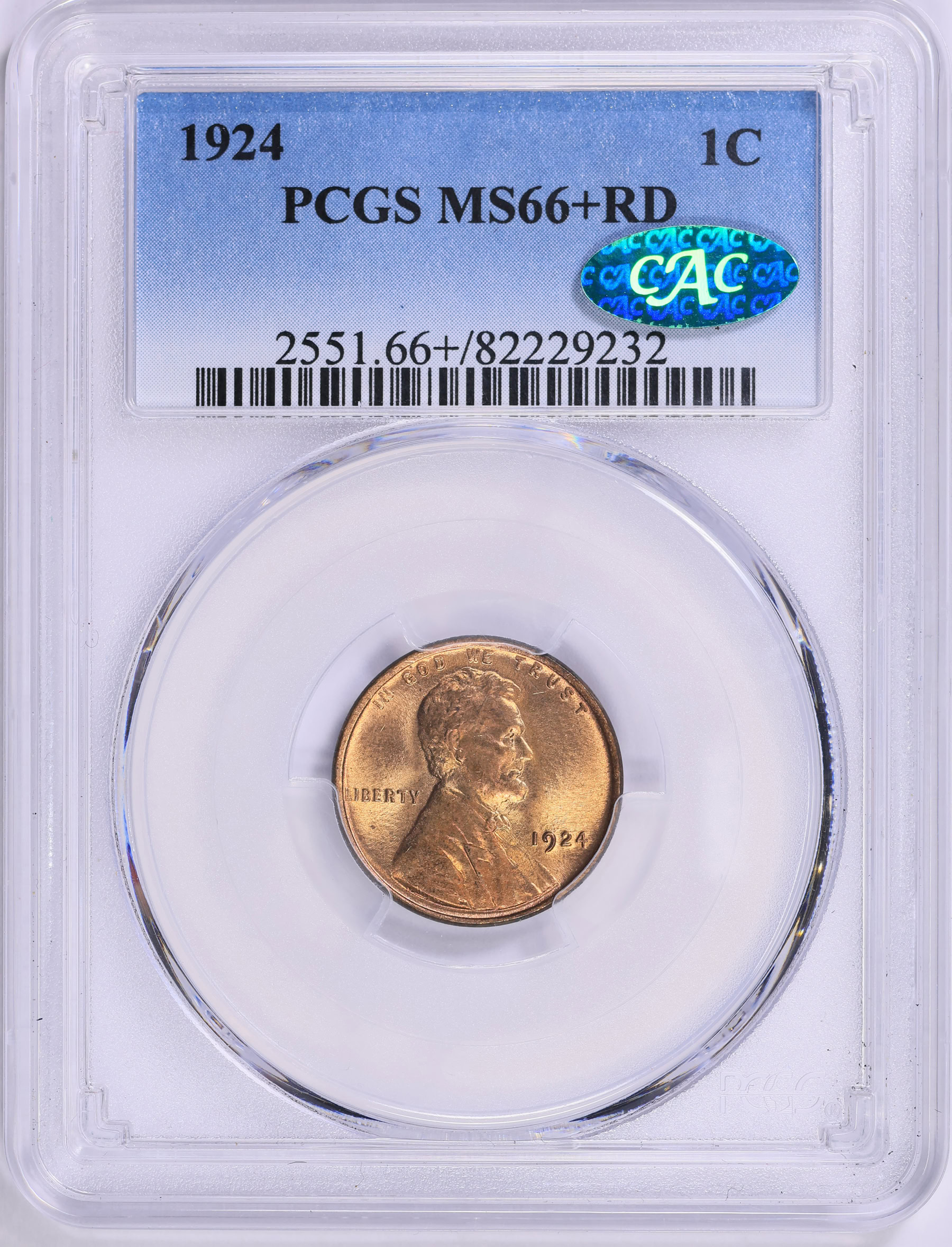1924 Lincoln Cent PCGS MS-66+ RD (CAC Green) (Item 1787856) | GreatCollections Coin Auctions