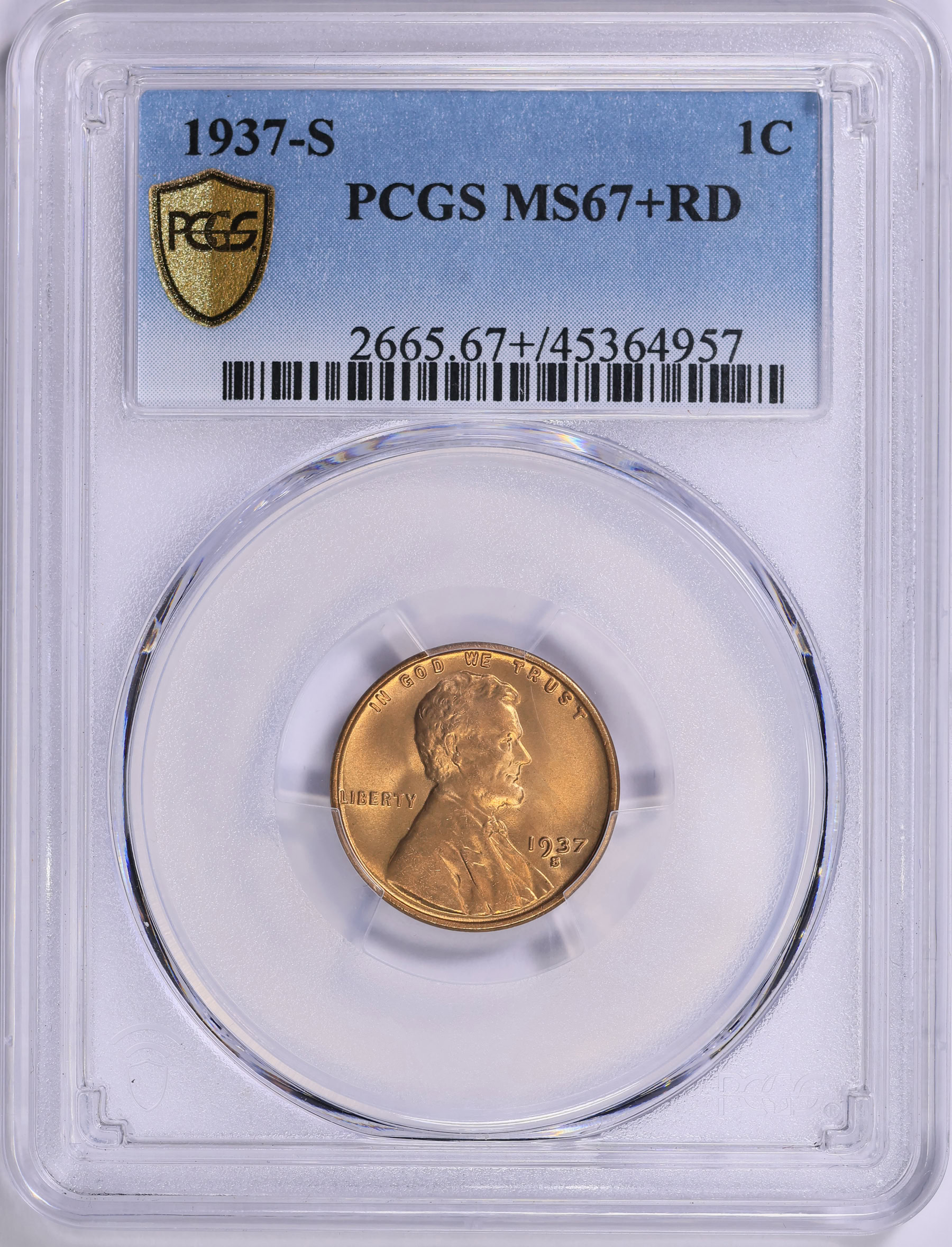 1937-S Lincoln Cent PCGS MS-67+ RD (Item 1787862) | GreatCollections Coin Auctions