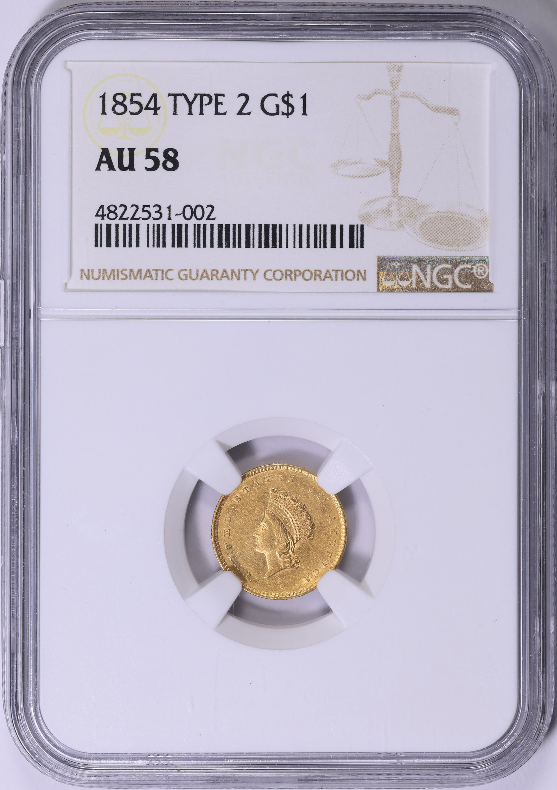 1854 Indian Princess Gold Dollar Type 2 NGC AU-58 (Item 1788006) | GreatCollections Coin Auctions