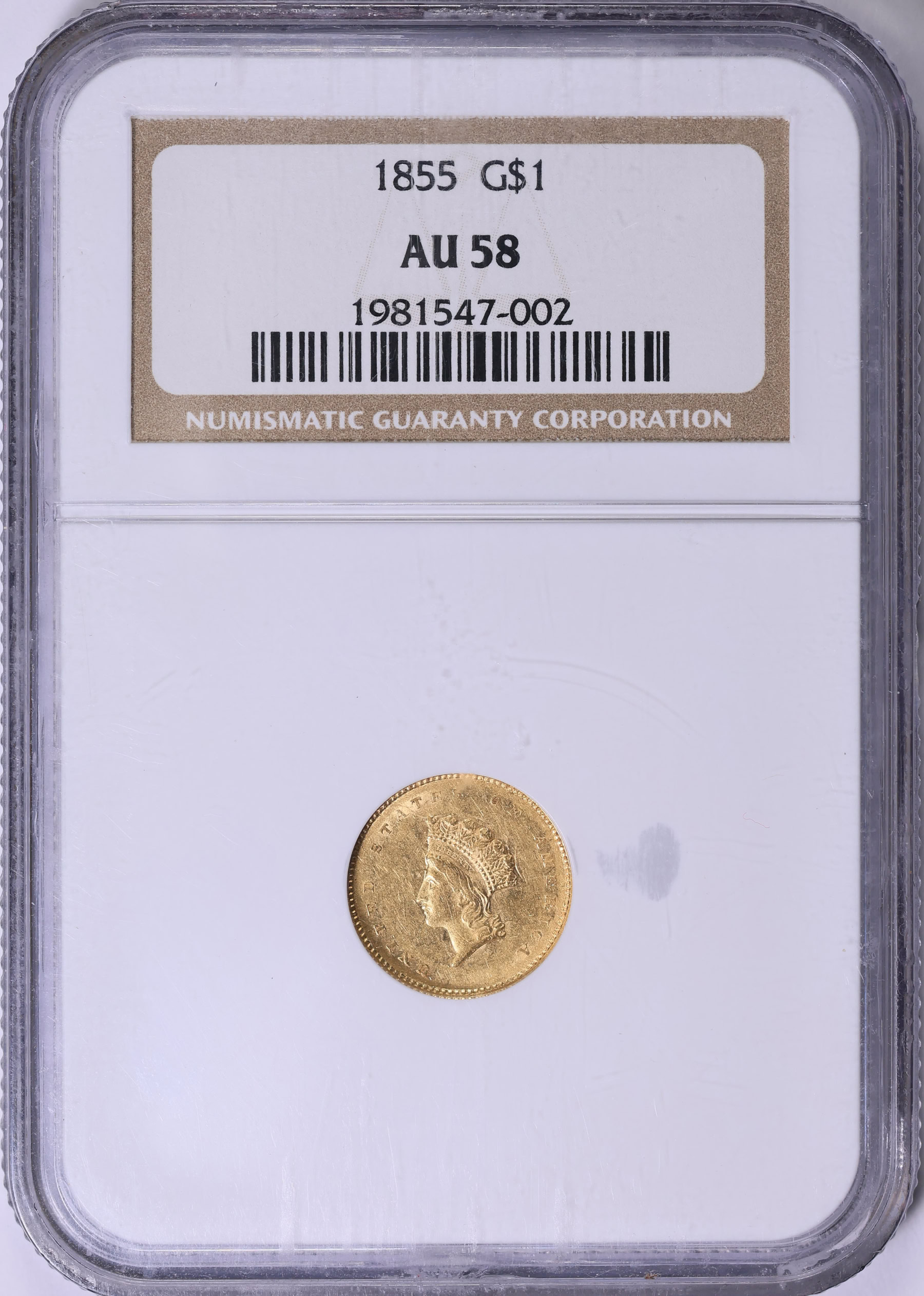 1855 Indian Princess Gold Dollar NGC AU-58 (Item 1788014) | GreatCollections Coin Auctions