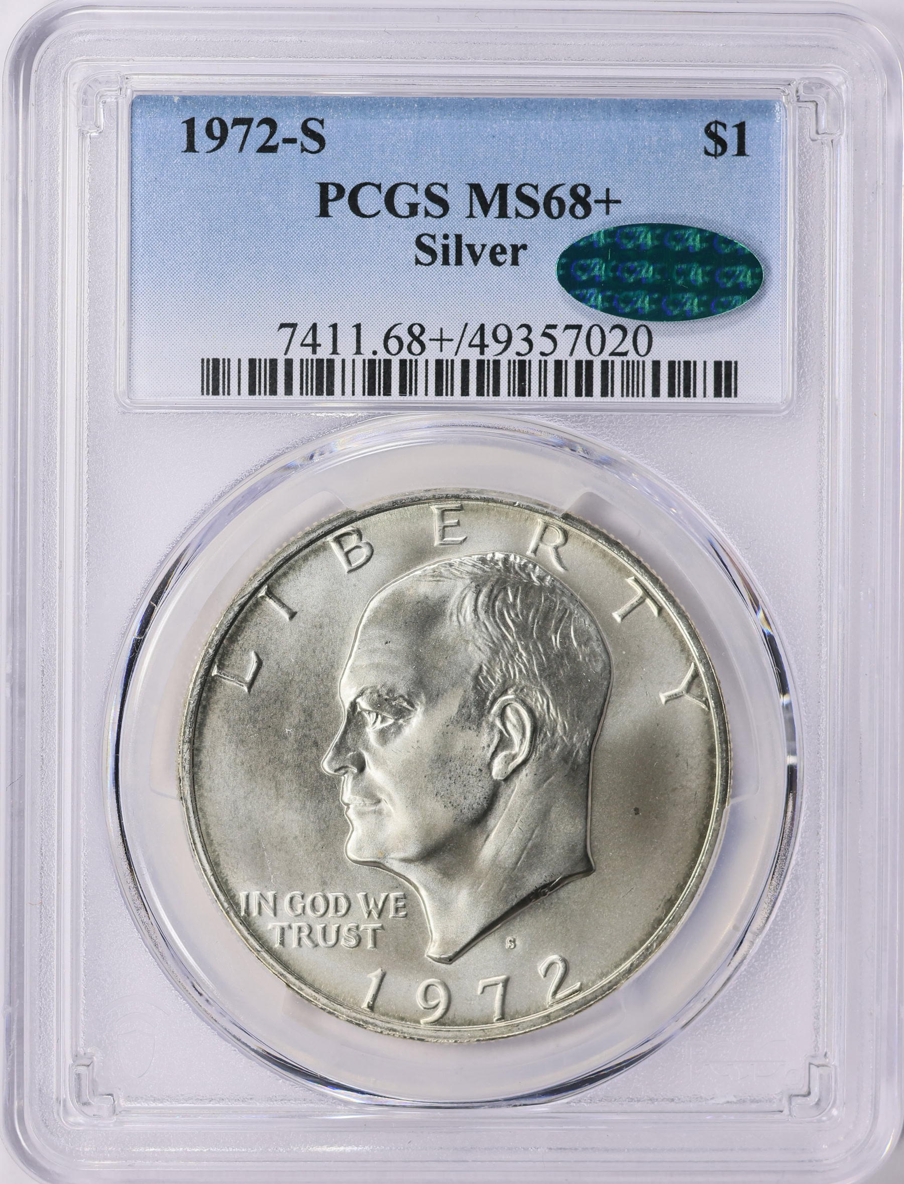1972-S Eisenhower Dollar Silver PCGS MS-68+ (CAC Green) (Item 1788045) | GreatCollections Coin ...