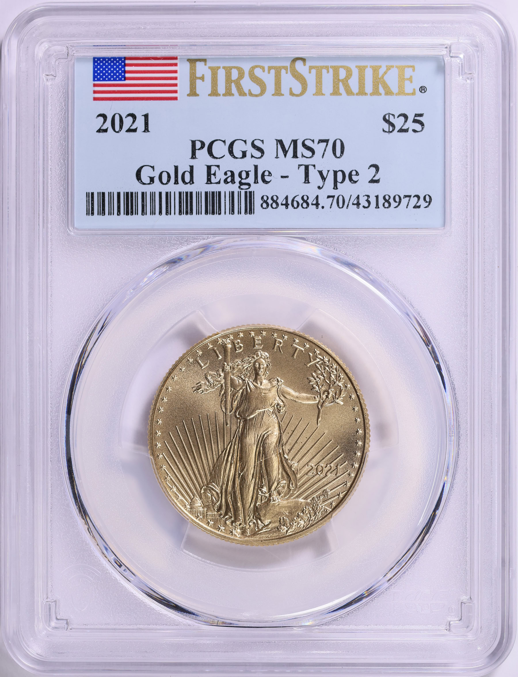 2021 $25 Half-Ounce Gold American Eagle Type 2 First Strike PCGS MS-70 (Item 1788072 ...