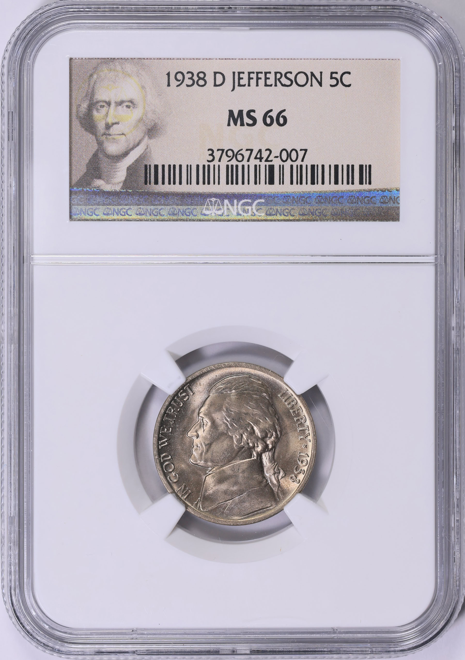 1938-D Jefferson Nickel NGC MS-66 (Jefferson Label) (Item 1788173 ...