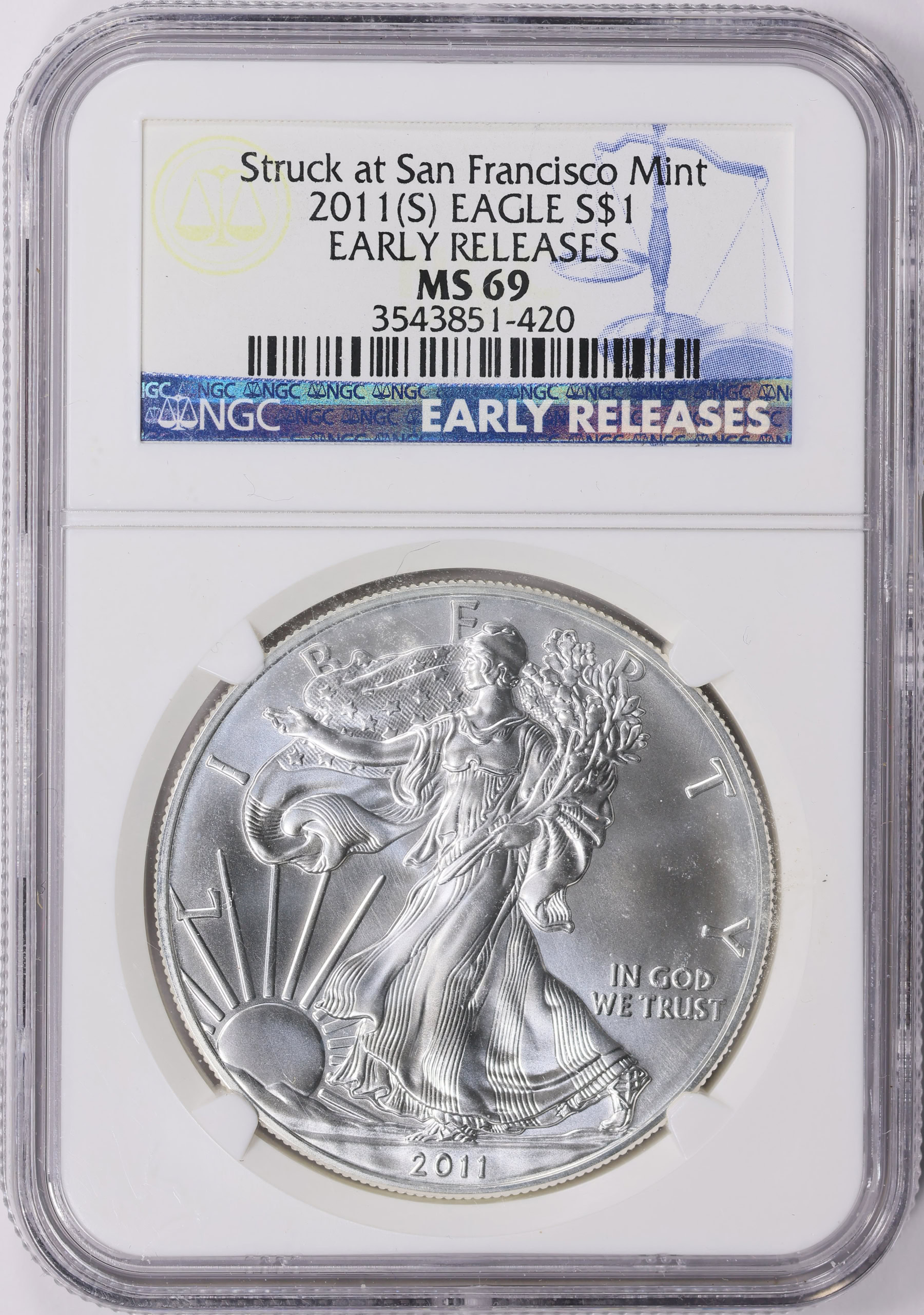 2011-(S) $1 Silver Eagle Struck at San Francisco Early Releases NGC MS-69 (Item 1788224 ...