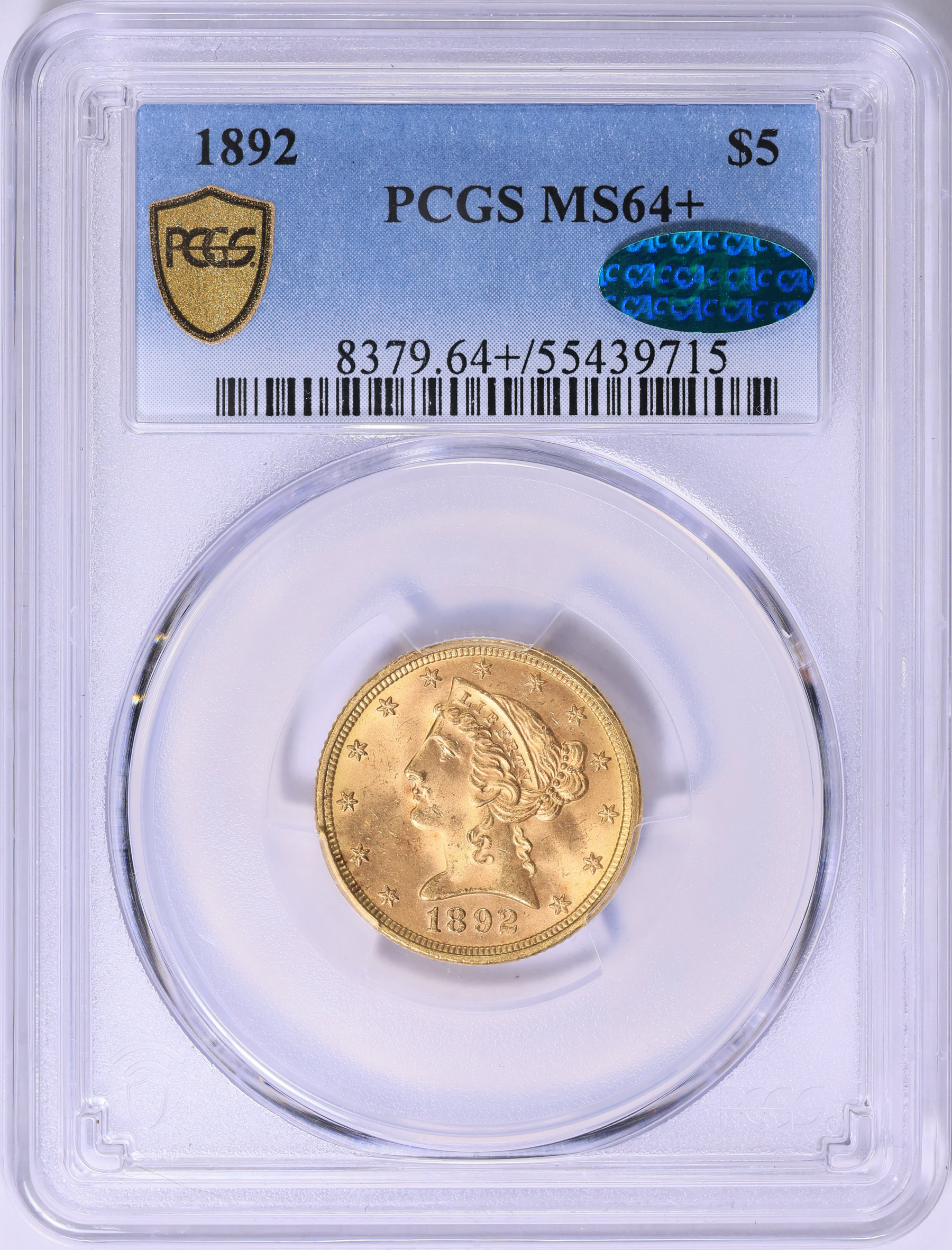 1892 Liberty Gold Half Eagle PCGS MS-64+ (CAC Green) (Item 1788301) | GreatCollections Coin Auctions